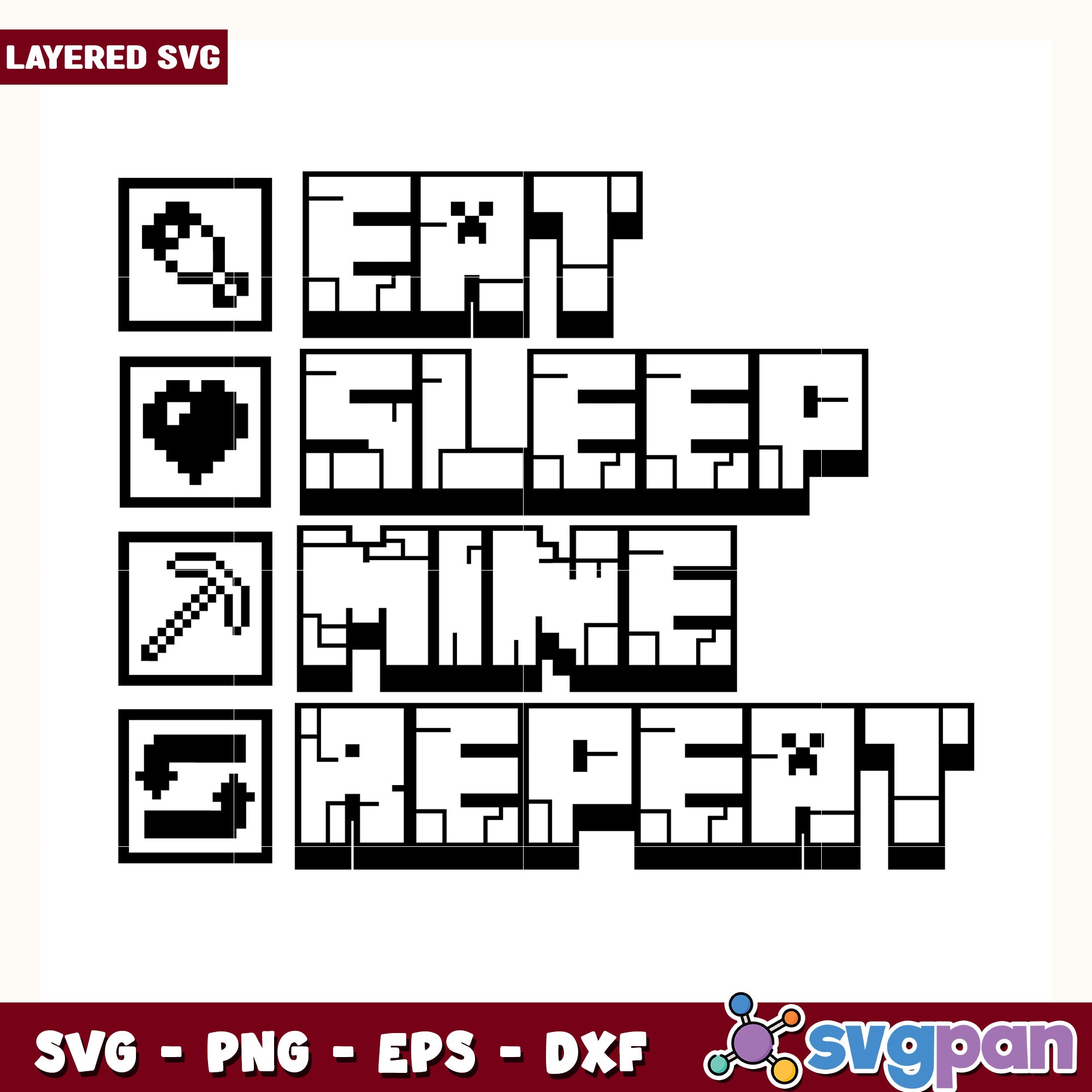 Eat sleep mine repeat white design svg, minecraft game svg, funny cree ...