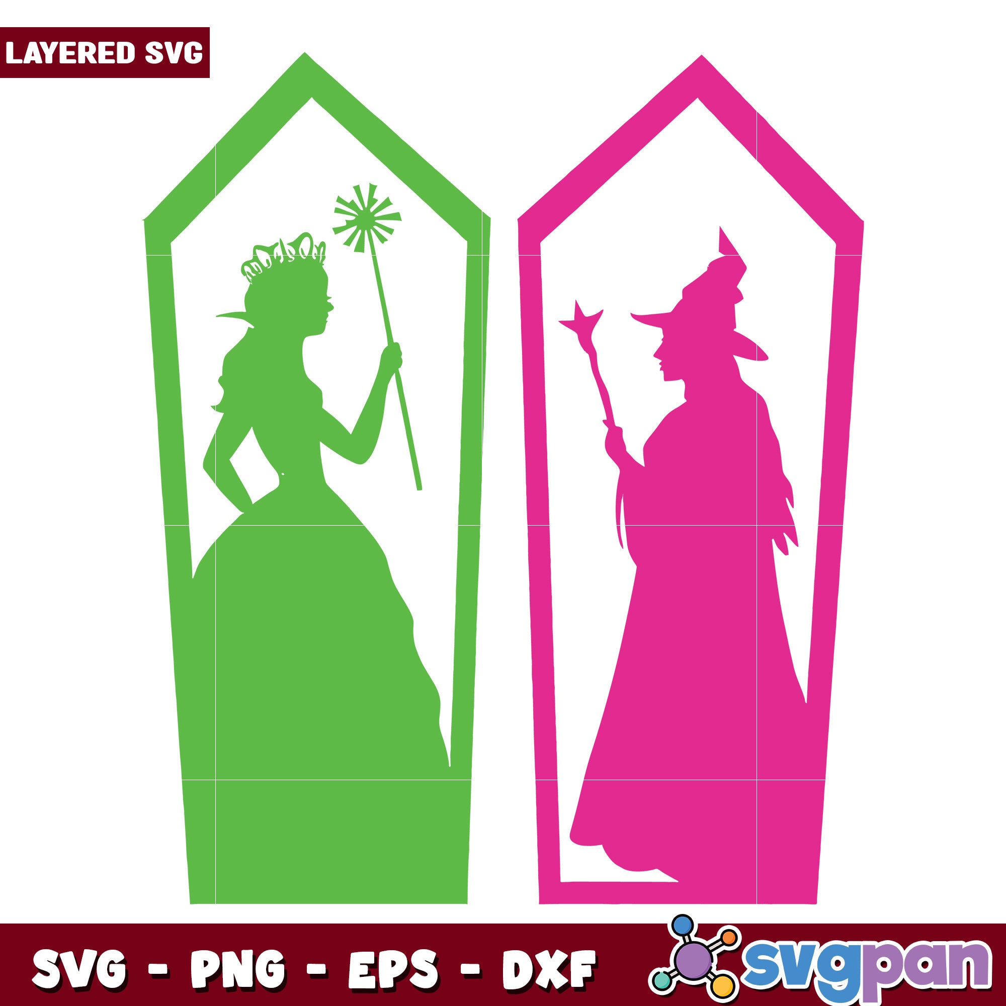 Elphaba and glinda illustration svg, the wizard of oz svg, halloween h ...