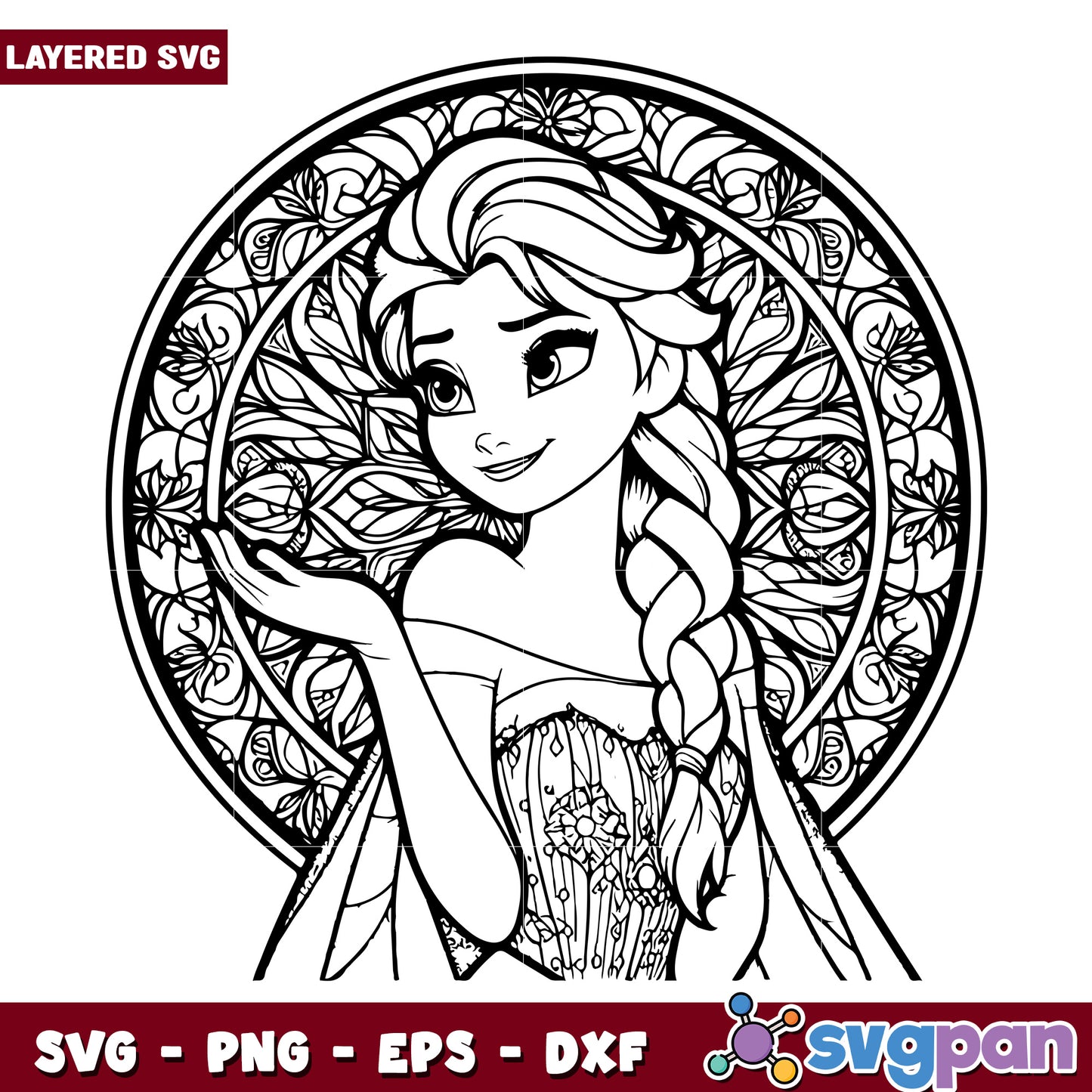 Elsa Mandala Coloring Page SVG – svgpan