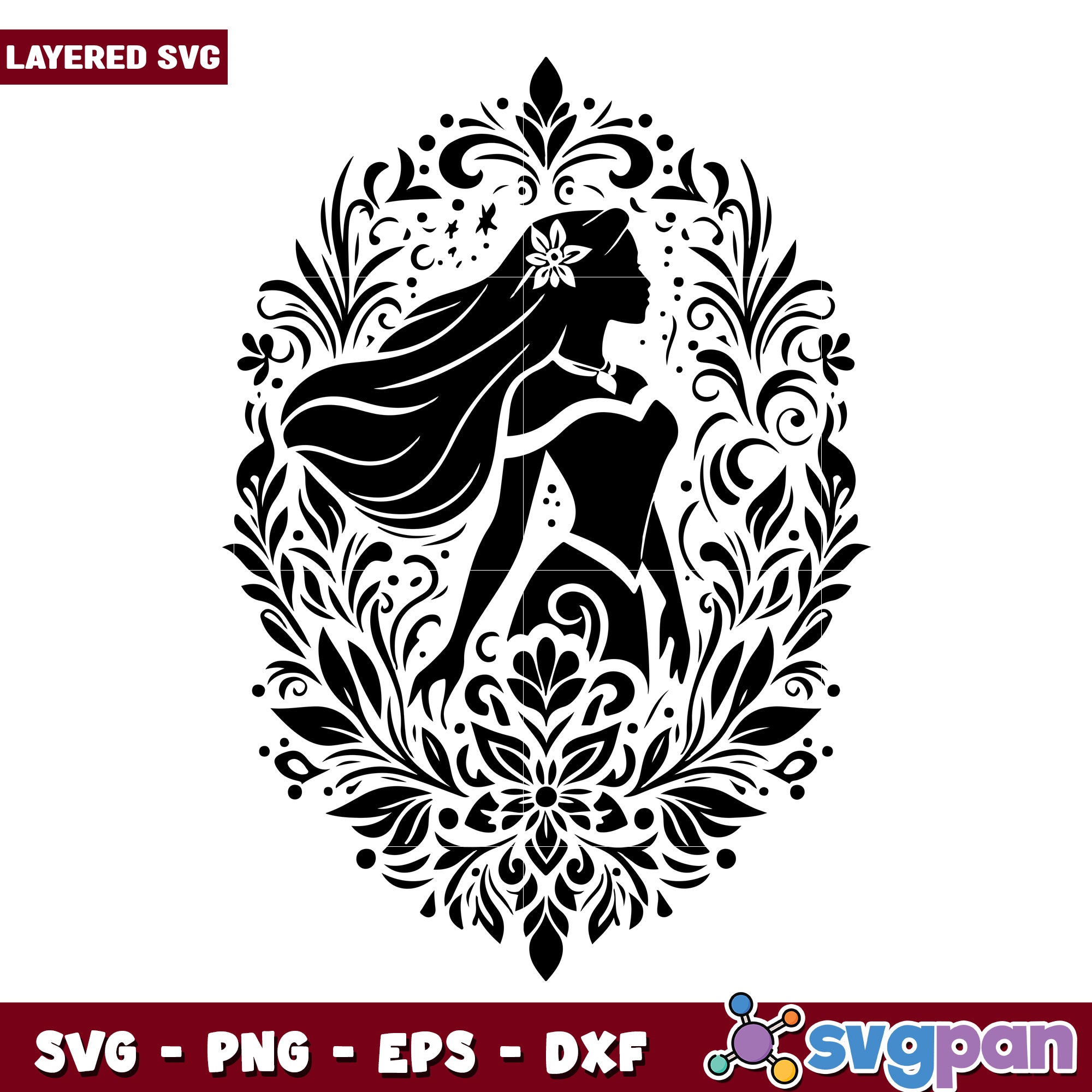 Floral Damask Princess SVG Silhouette – svgpan
