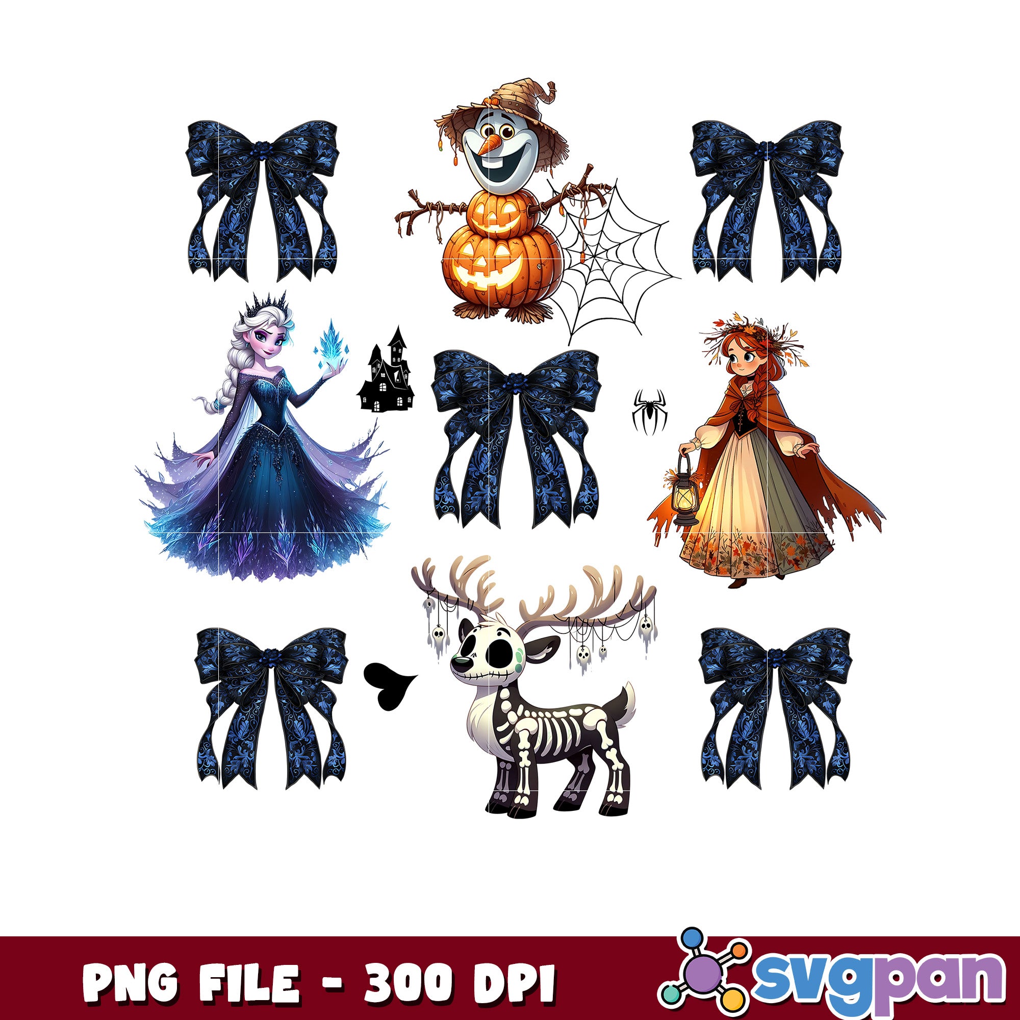 Frozen characters halloween png, spooky vacation png, avengers decorat ...
