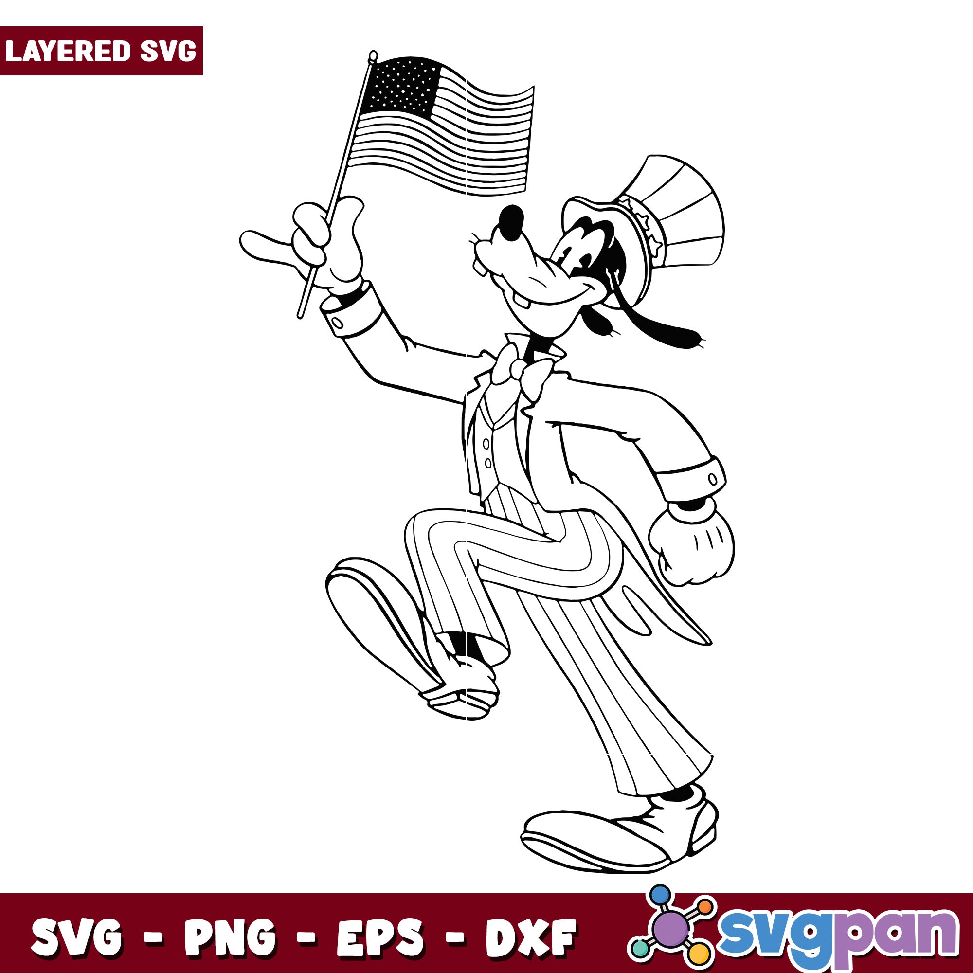 Goofy Patriotic SVG Coloring Page – svgpan