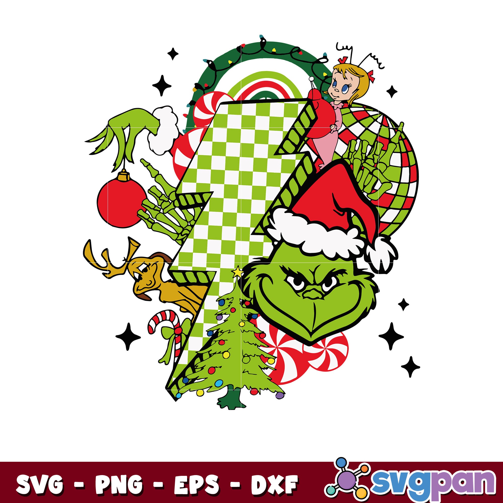 Grinch friends lightning bolt svg, grinch head svg, grinch lights svg ...