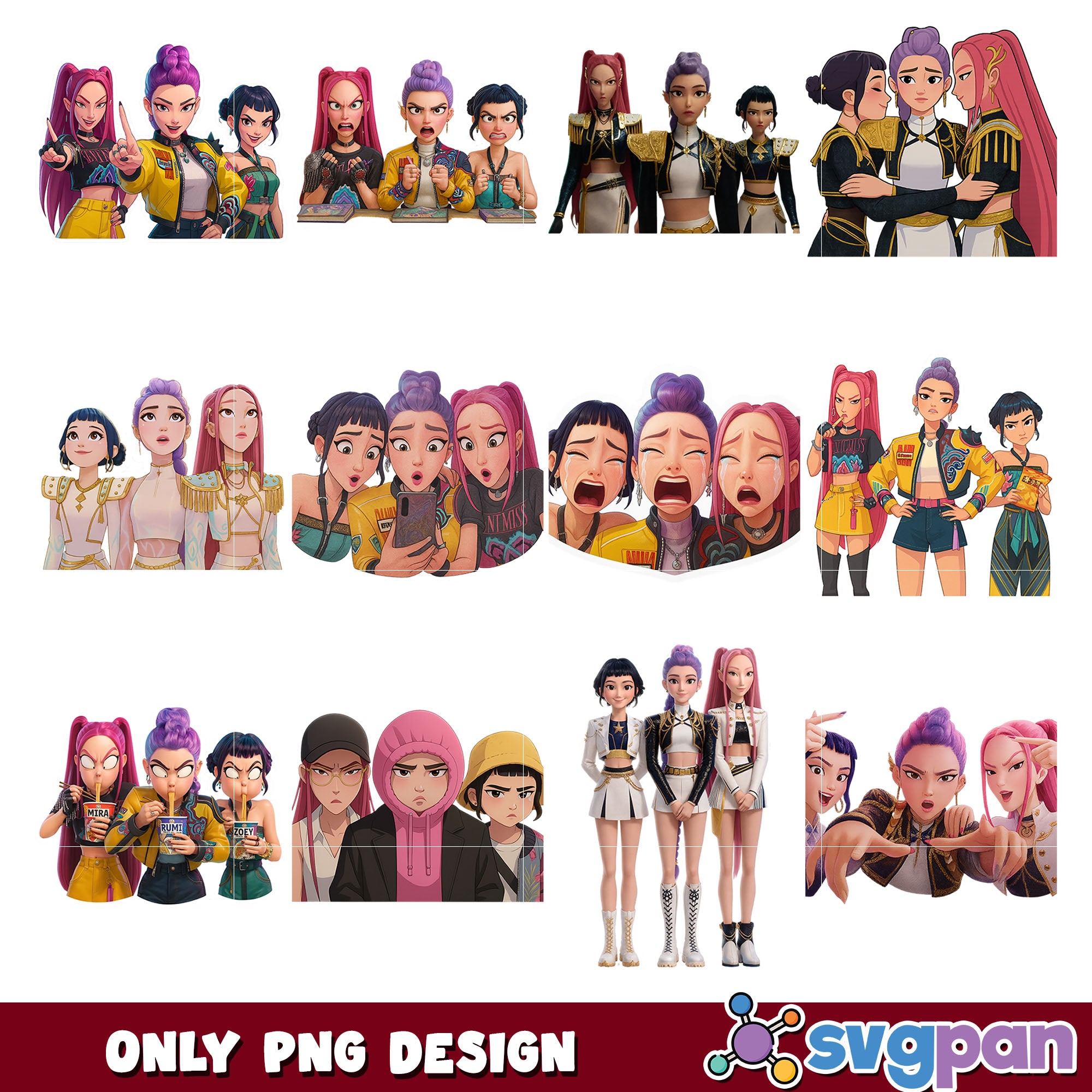 Huntrix trio png bundle, kpop huntrix png, kpop demon hunters png – svgpan