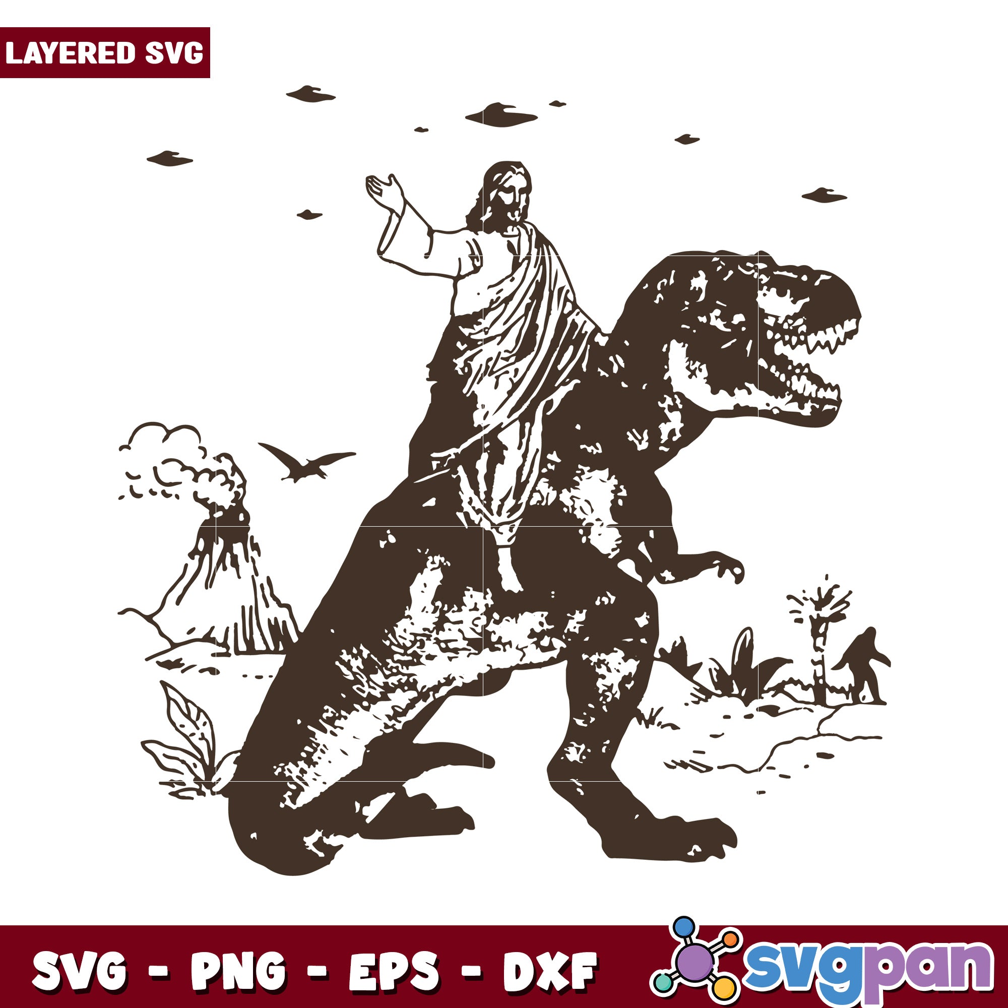 Jesus Riding a Dinosaur SVG Design, Unique Layered Artwork for Crafts ...