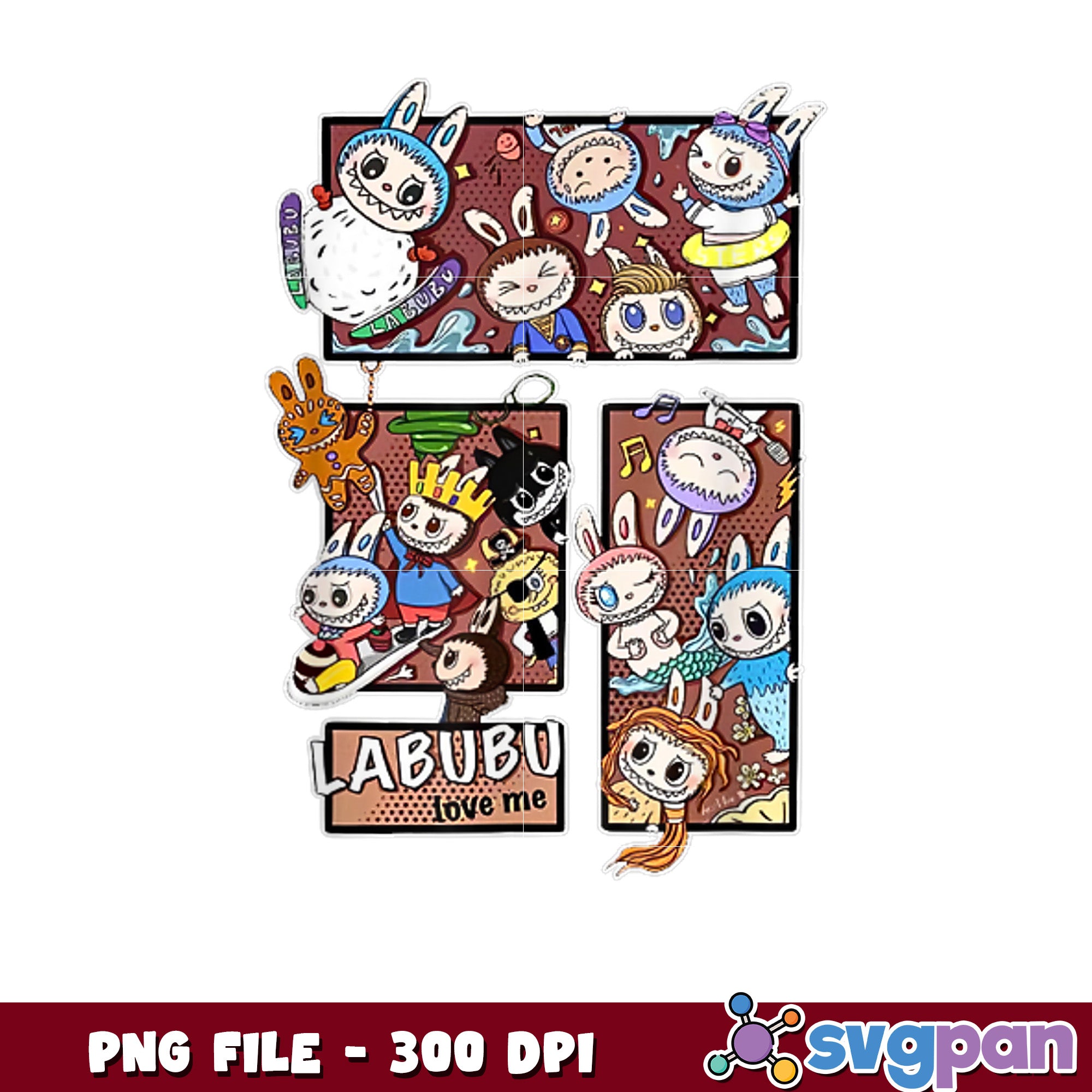 Labubu Cartoon PNG 300 DPI - Cute Bunny Characters – svgpan