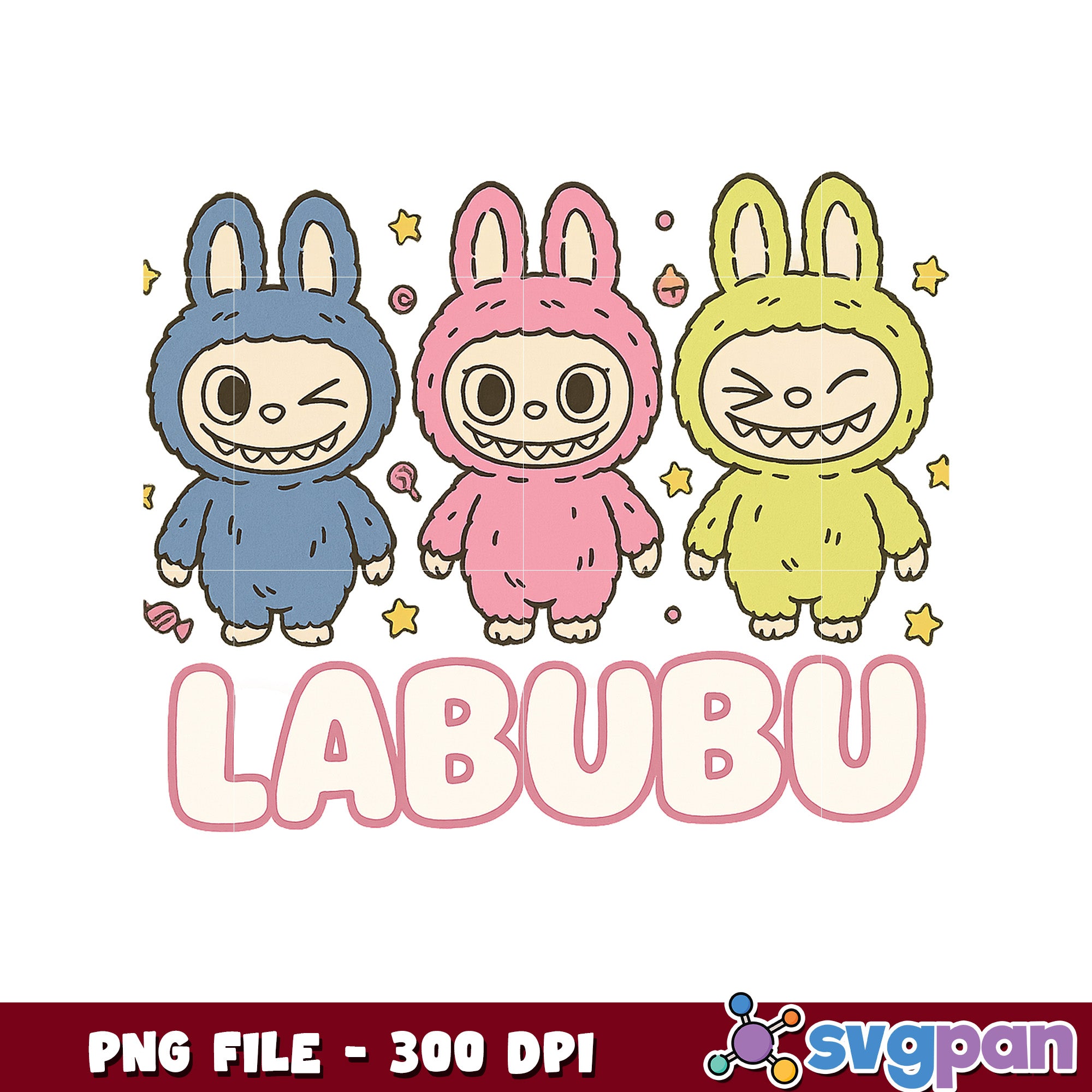 Labubu Trio cartoon png, labubu doll png – svgpan