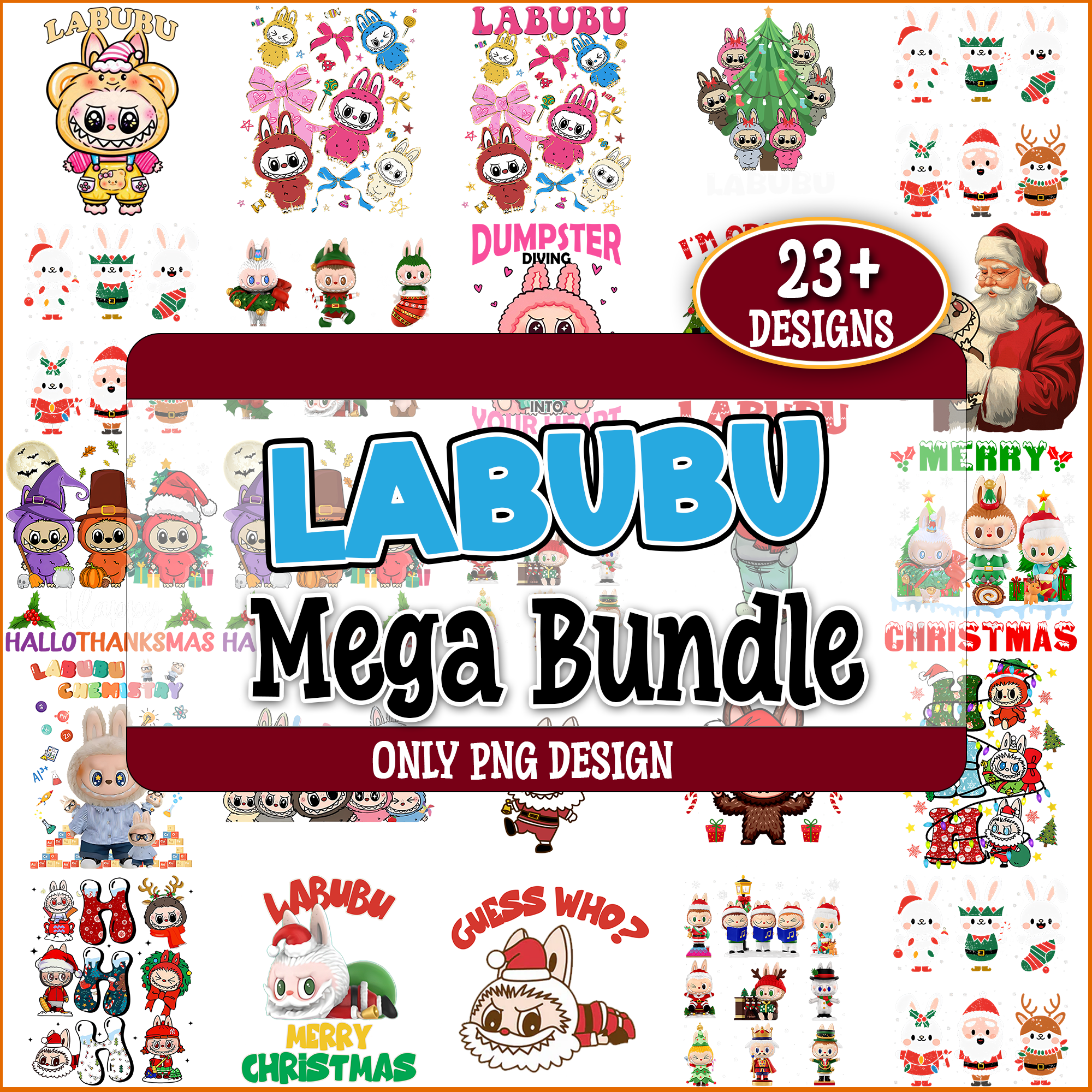 Labubu christmas png bundle, merry christmas png, labubu pop mart png ...