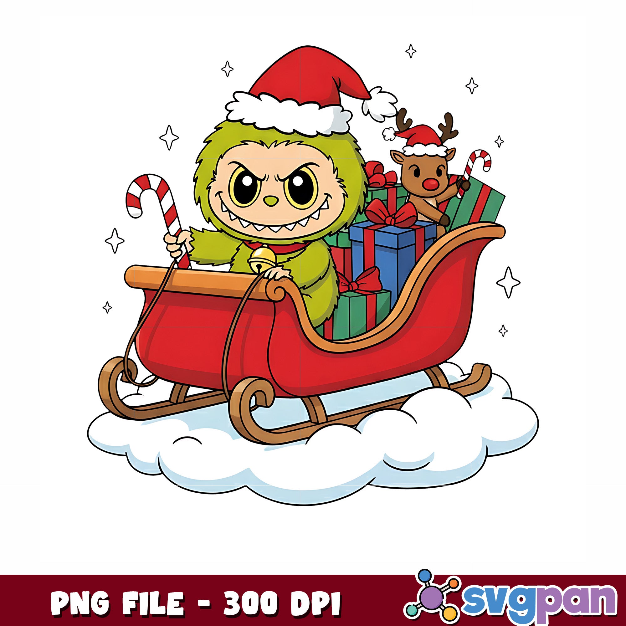 Labubu grinch ride christmas car png, christmnas bell png, christmas s ...
