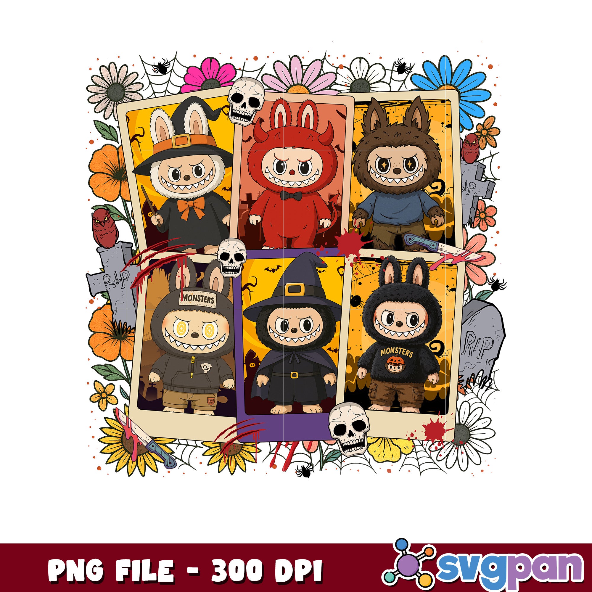 Labubu scary picture farme png, halloween candy png, spooky halloween ...