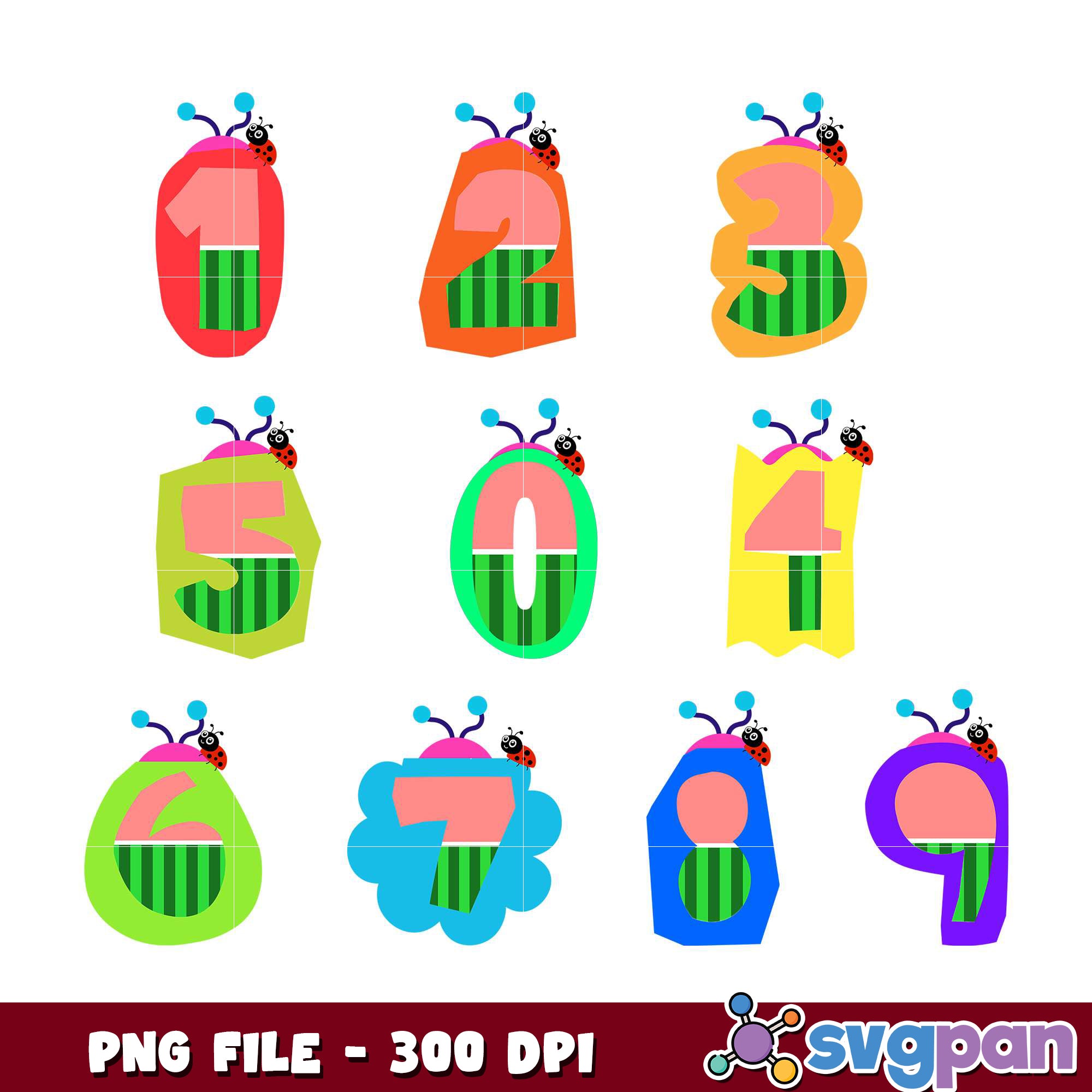 Ladybug Numbers PNG Bundle 300 DPI – svgpan