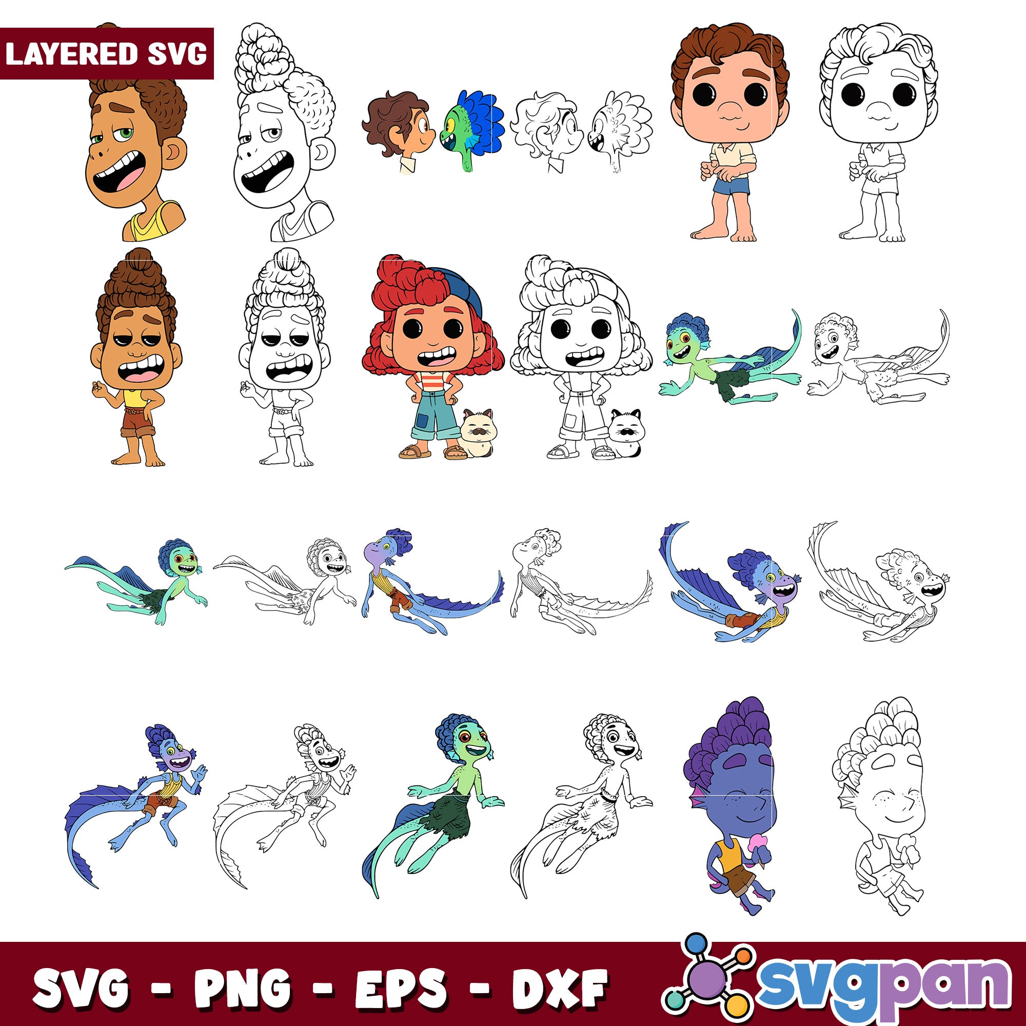 Layered Cartoon Character SVG Bundle – svgpan