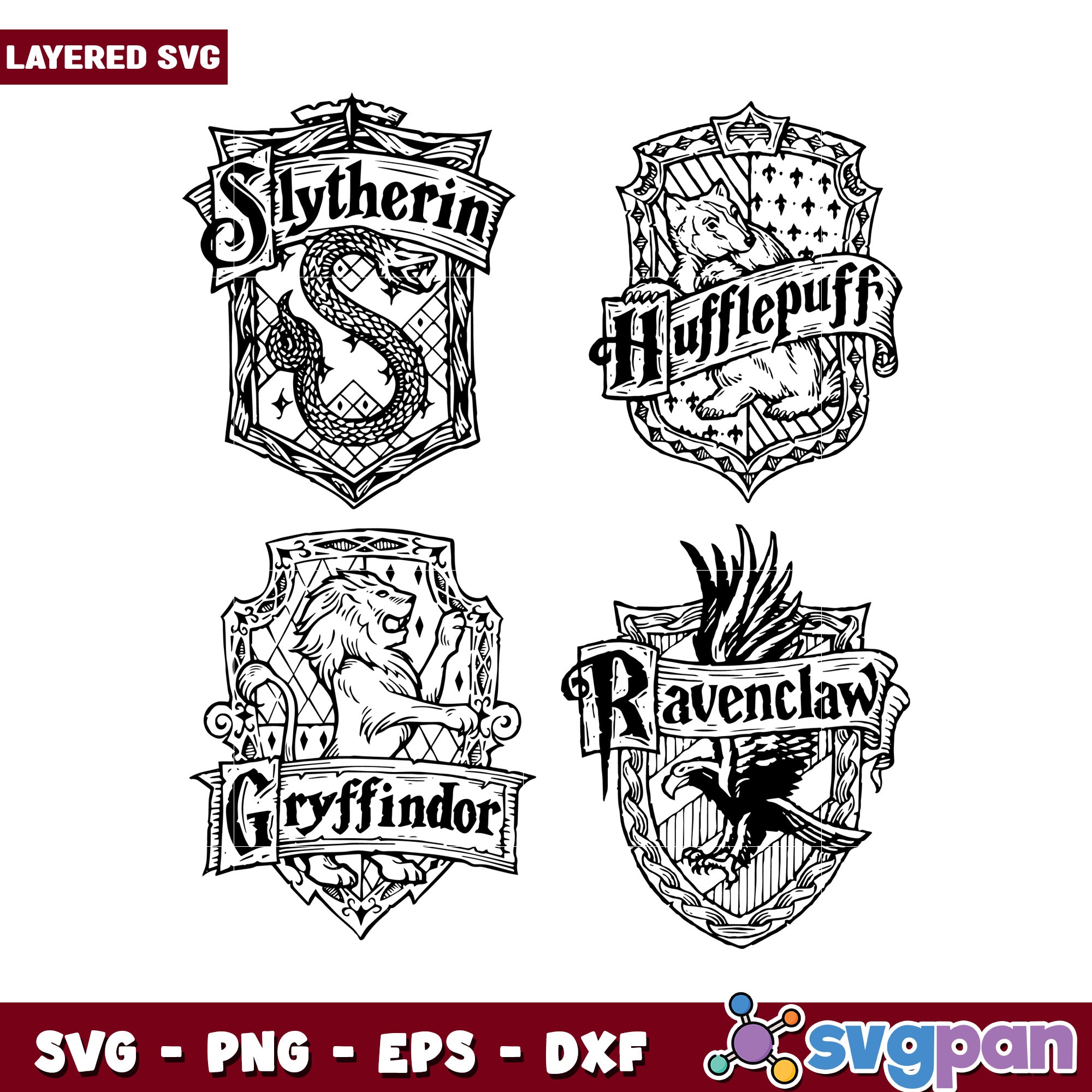 Layered Hogwarts House Crests SVG file design, perfect for crafting ...