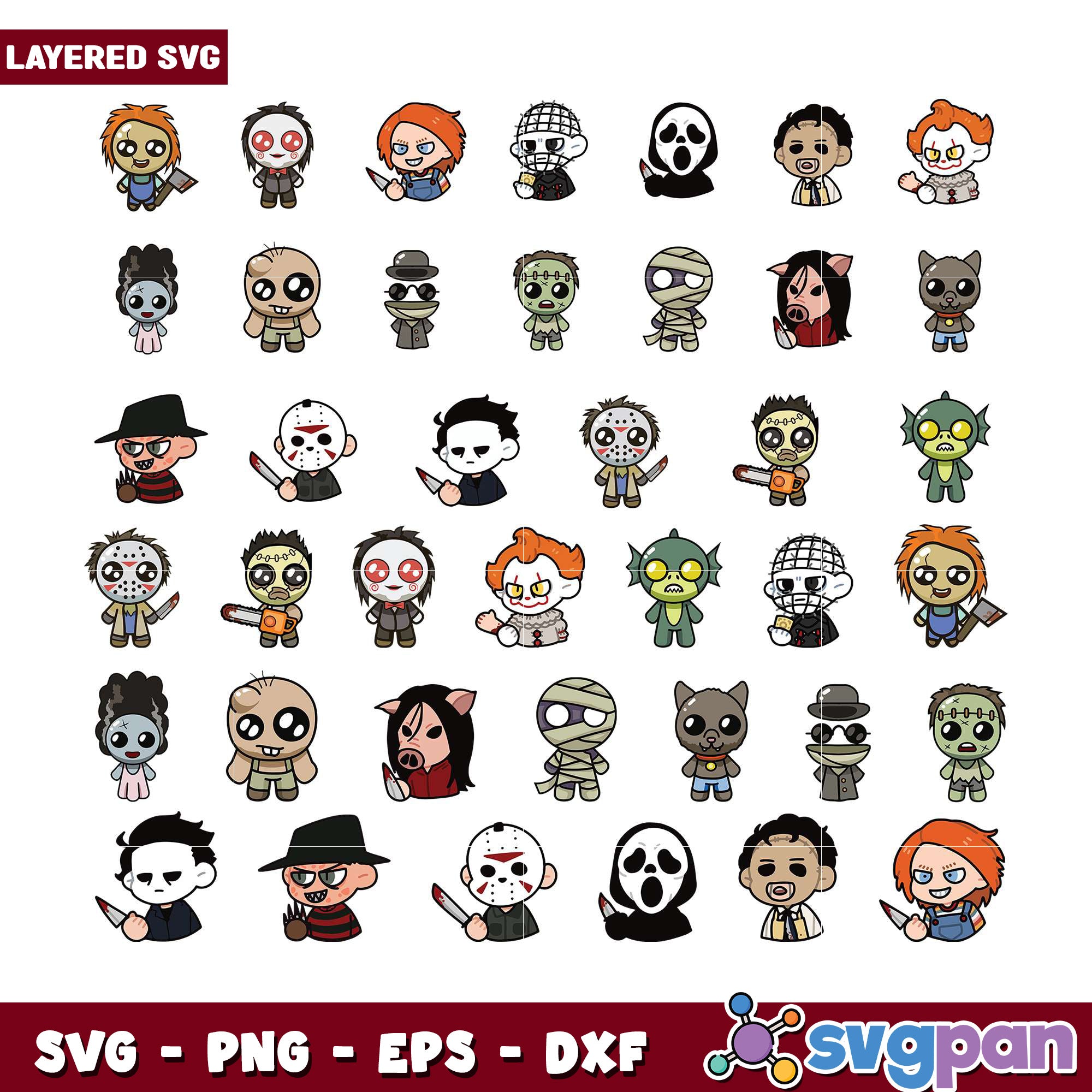Layered Horror Movie Chibi SVG Bundle – svgpan