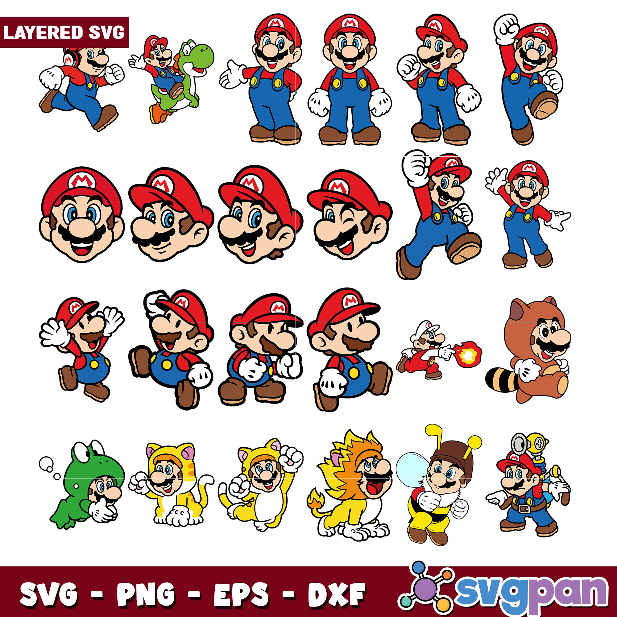 Layered Mario Character SVG Bundle for Crafts – svgpan