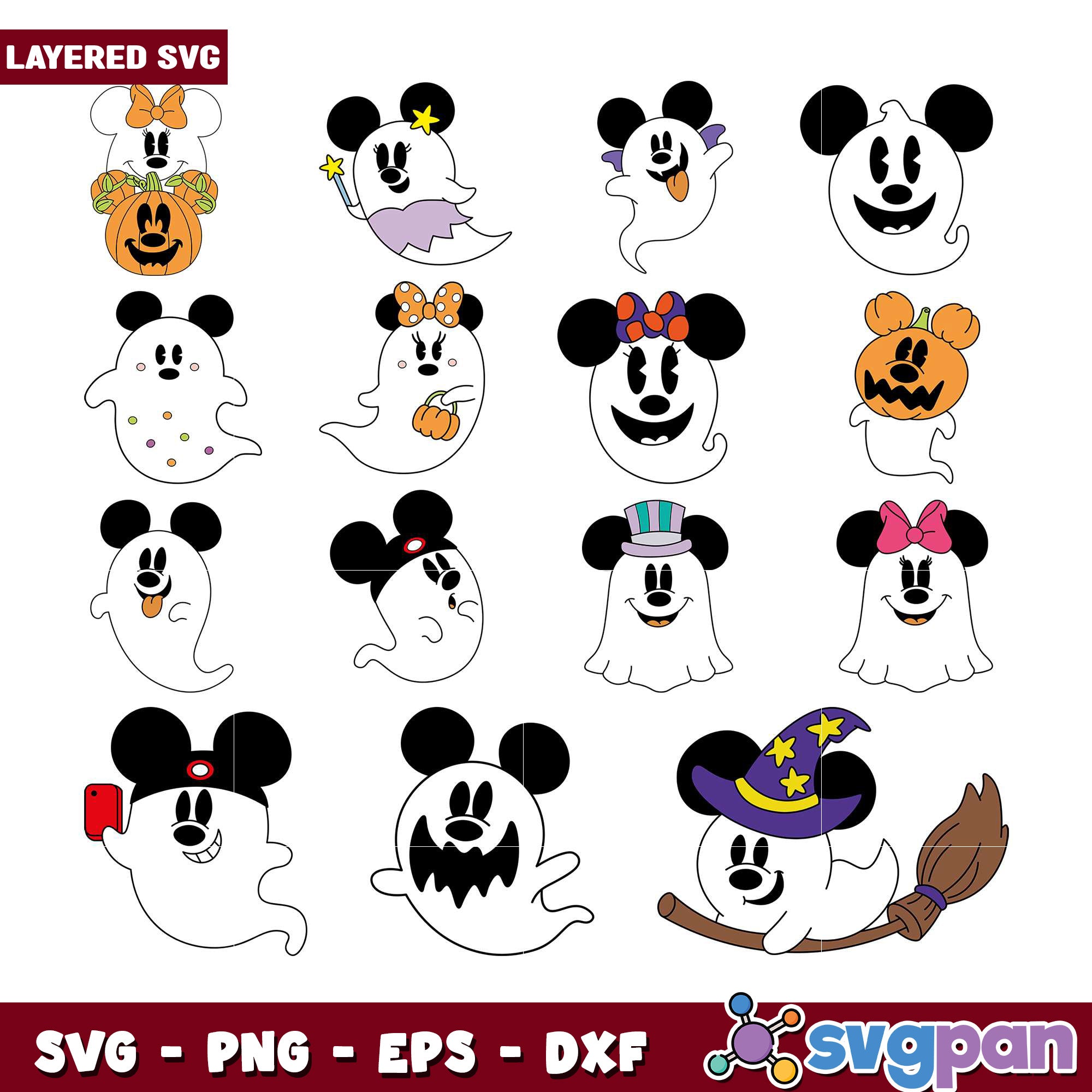 Layered Mickey Mouse Halloween Ghosts SVG Bundle – svgpan