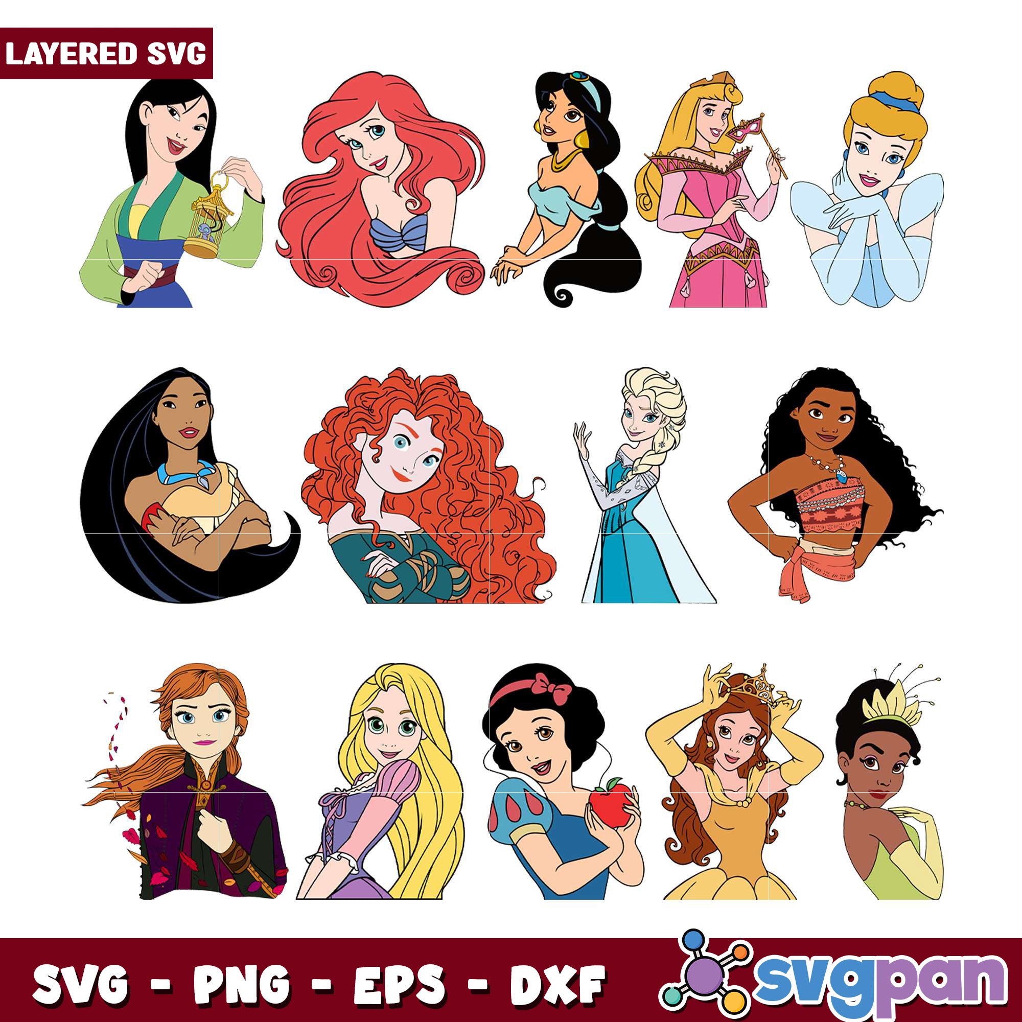 Layered SVG Bundle of Disney Princesses Designs – svgpan