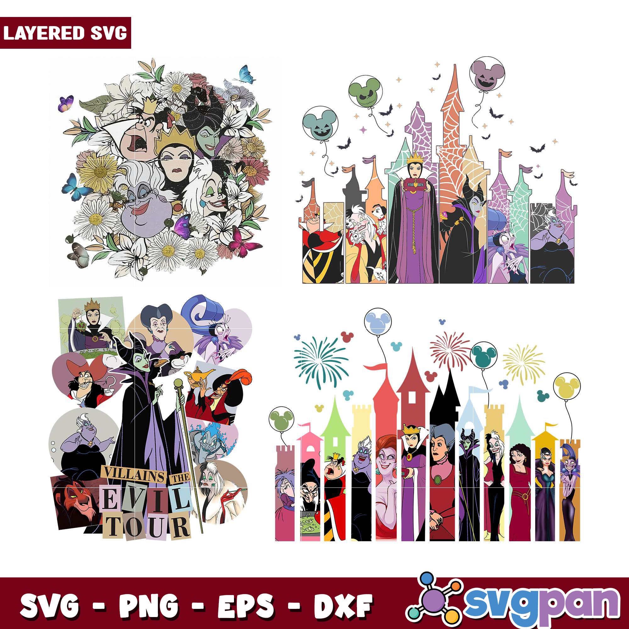 Layered SVG Bundle of Disney Villains Designs – svgpan