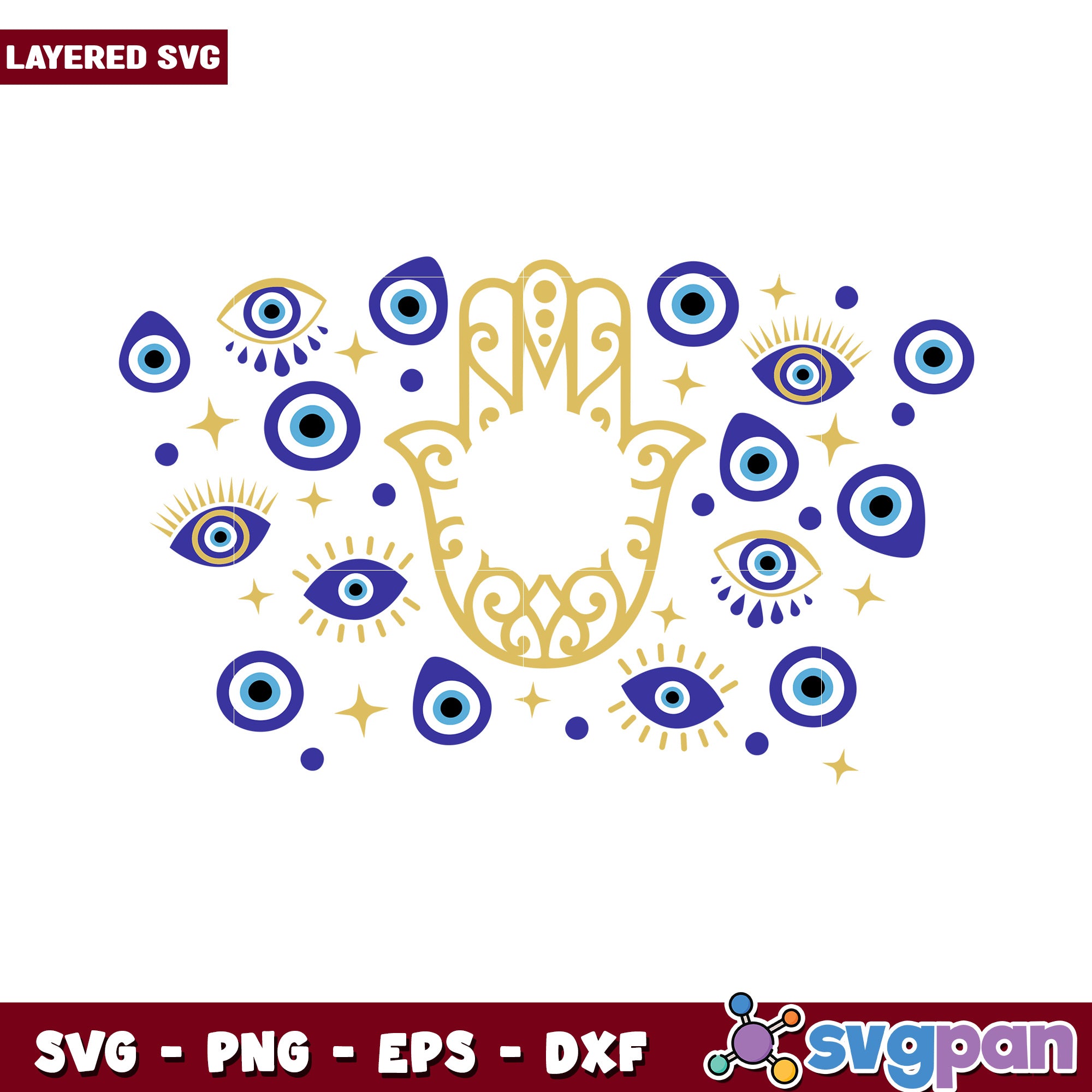 Layered SVG Hamsa Hand Design, Eye Motif for Craft Projects – svgpan