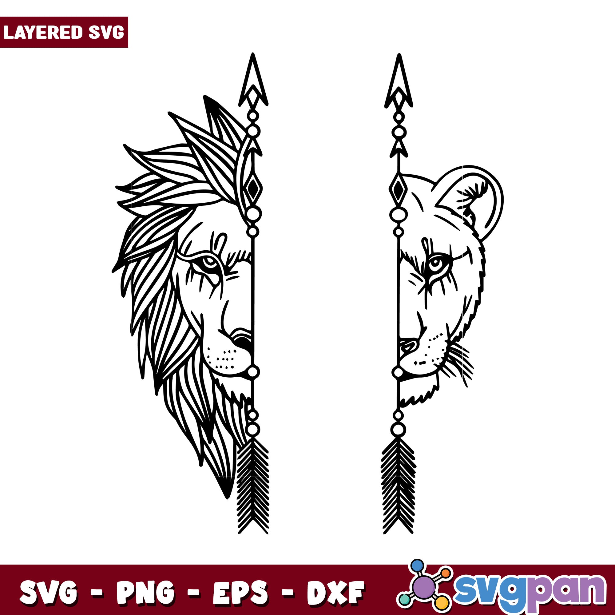 Layered SVG of Lion and Lioness Design, Ideal for Craft Projects – svgpan