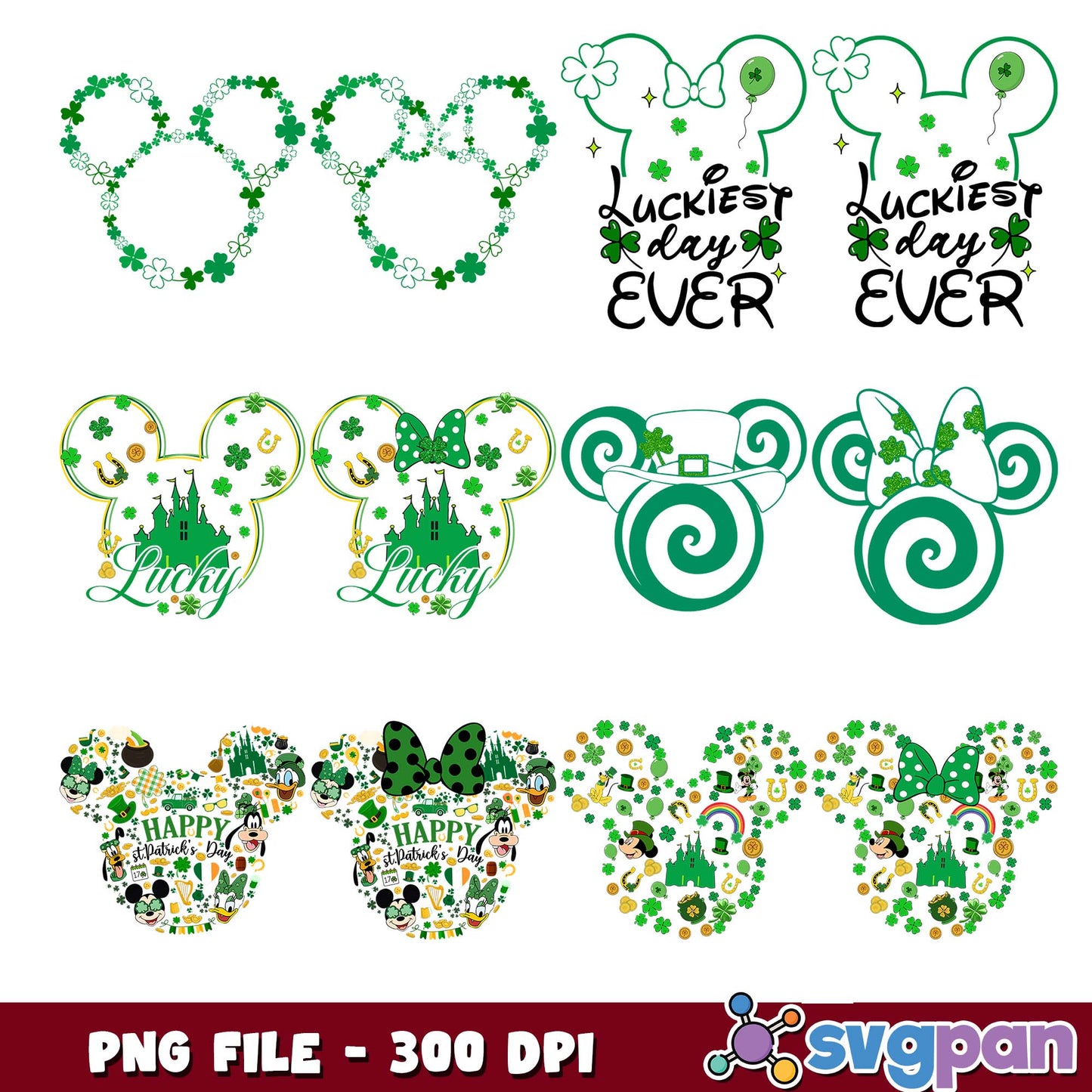 Luckiest day ever disney png bundle, disney land png, st patrick day p ...