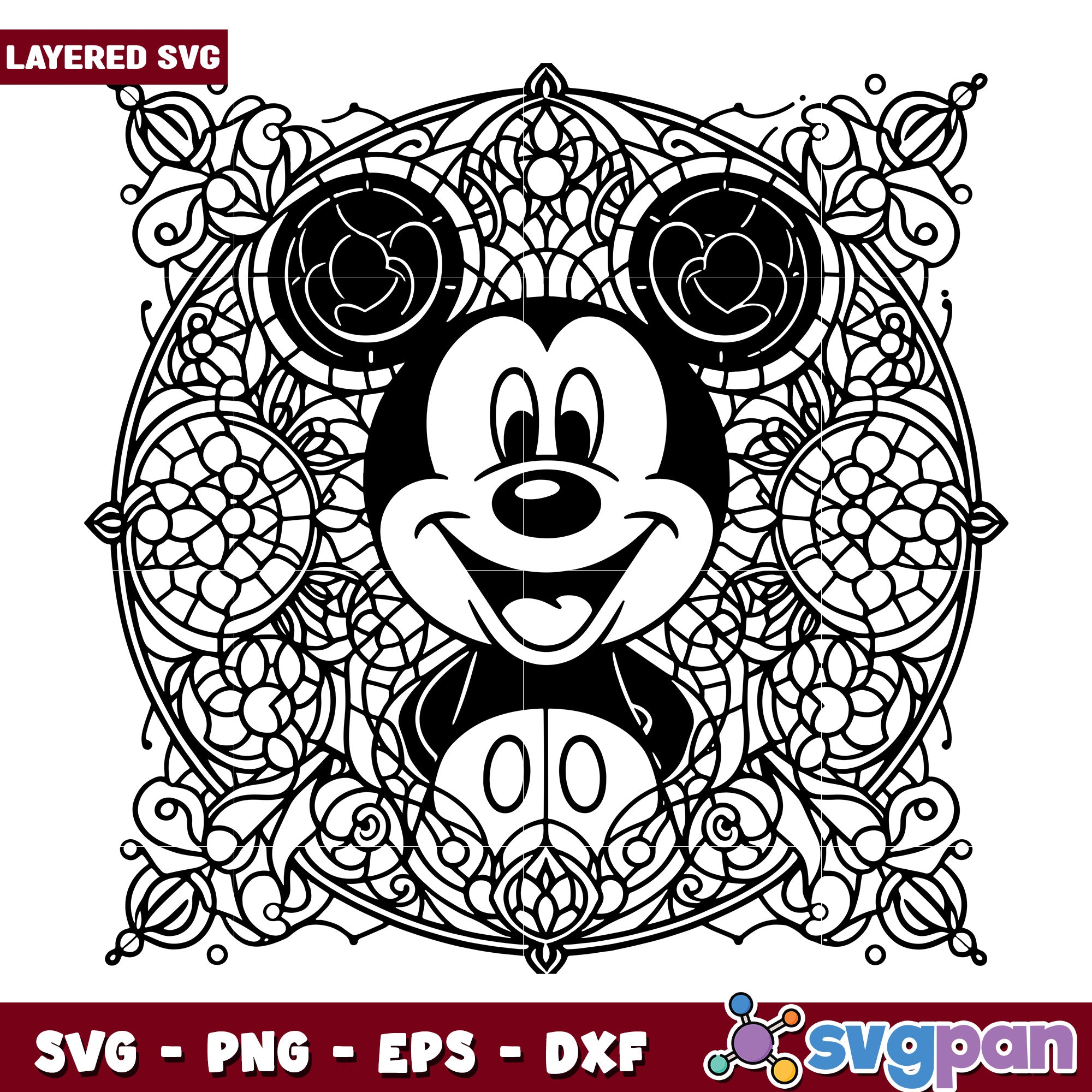 Mickey Mouse Mandala SVG Coloring Page – svgpan