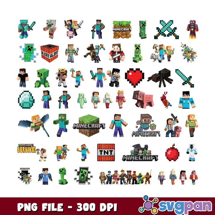 Minecraft PNG Bundle 30+ Characters – svgpan