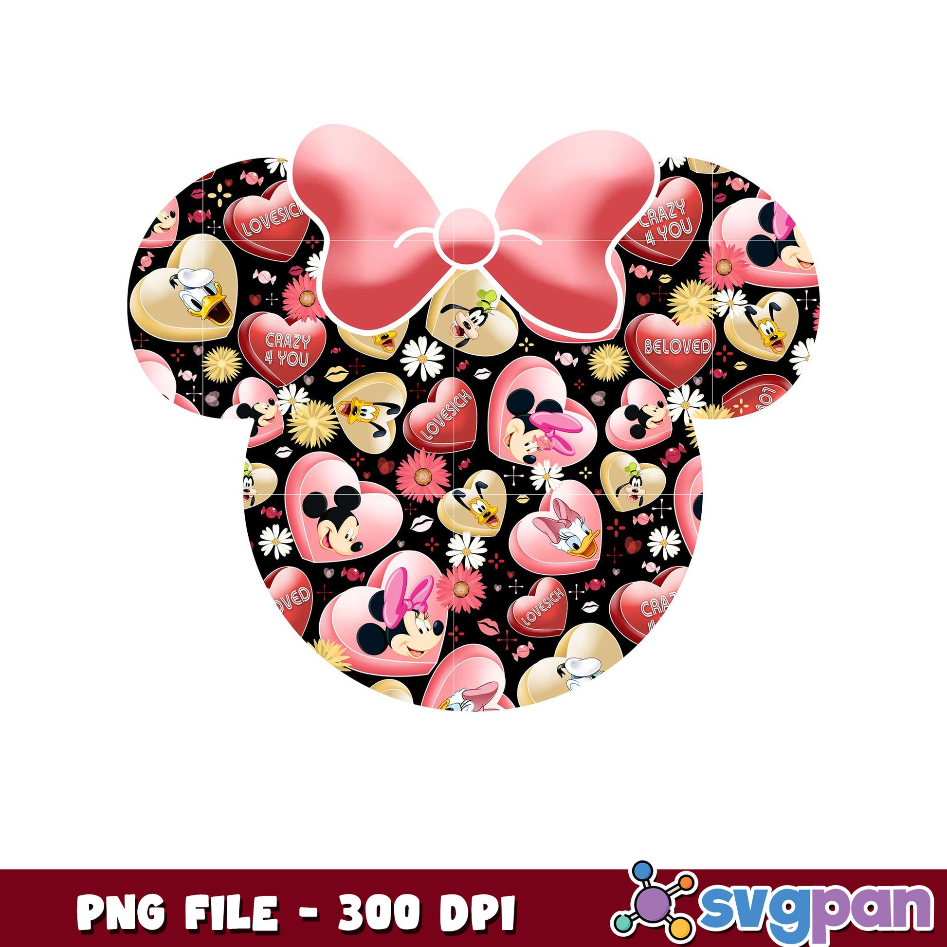 Minnie Mouse Heart Pattern PNG File, Perfect for Crafting – svgpan