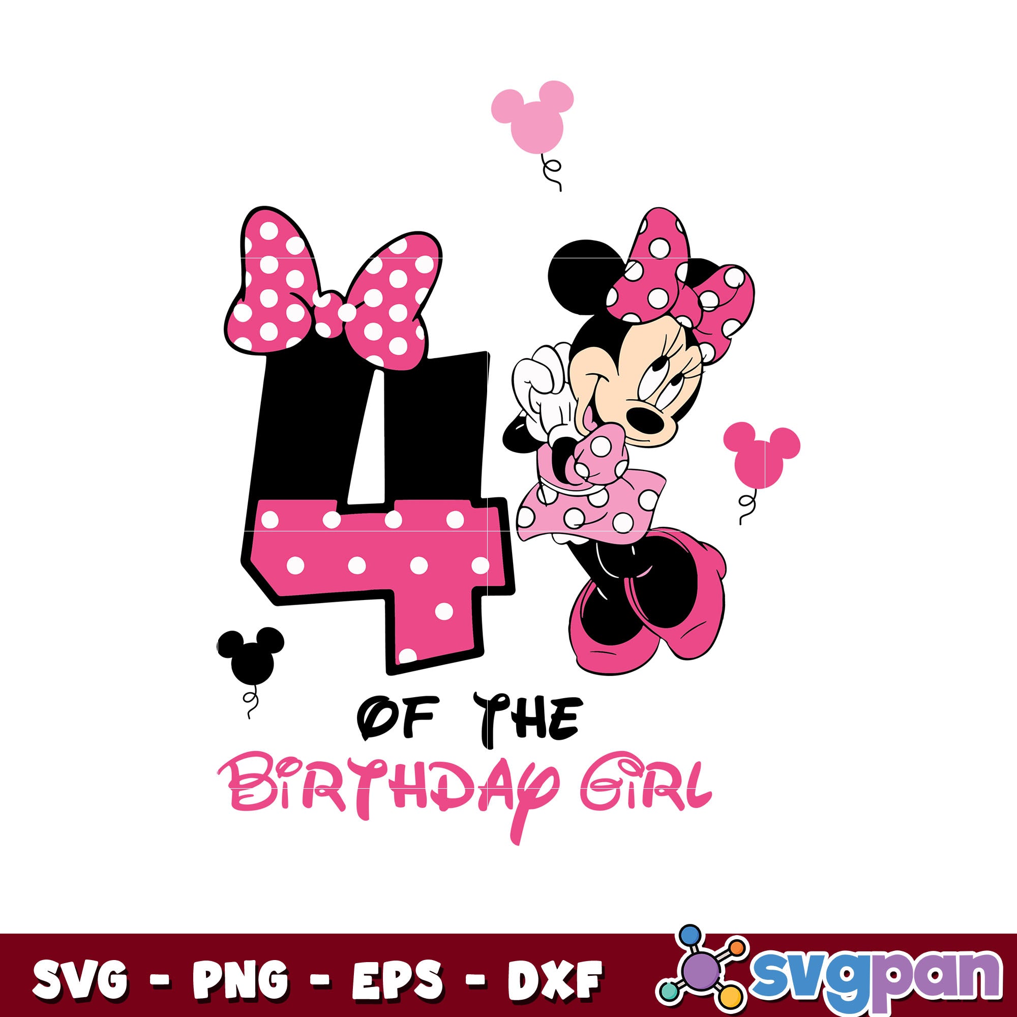Minnie mouse 4th birthday girl design svg, minnie mouse svg, pink minn ...