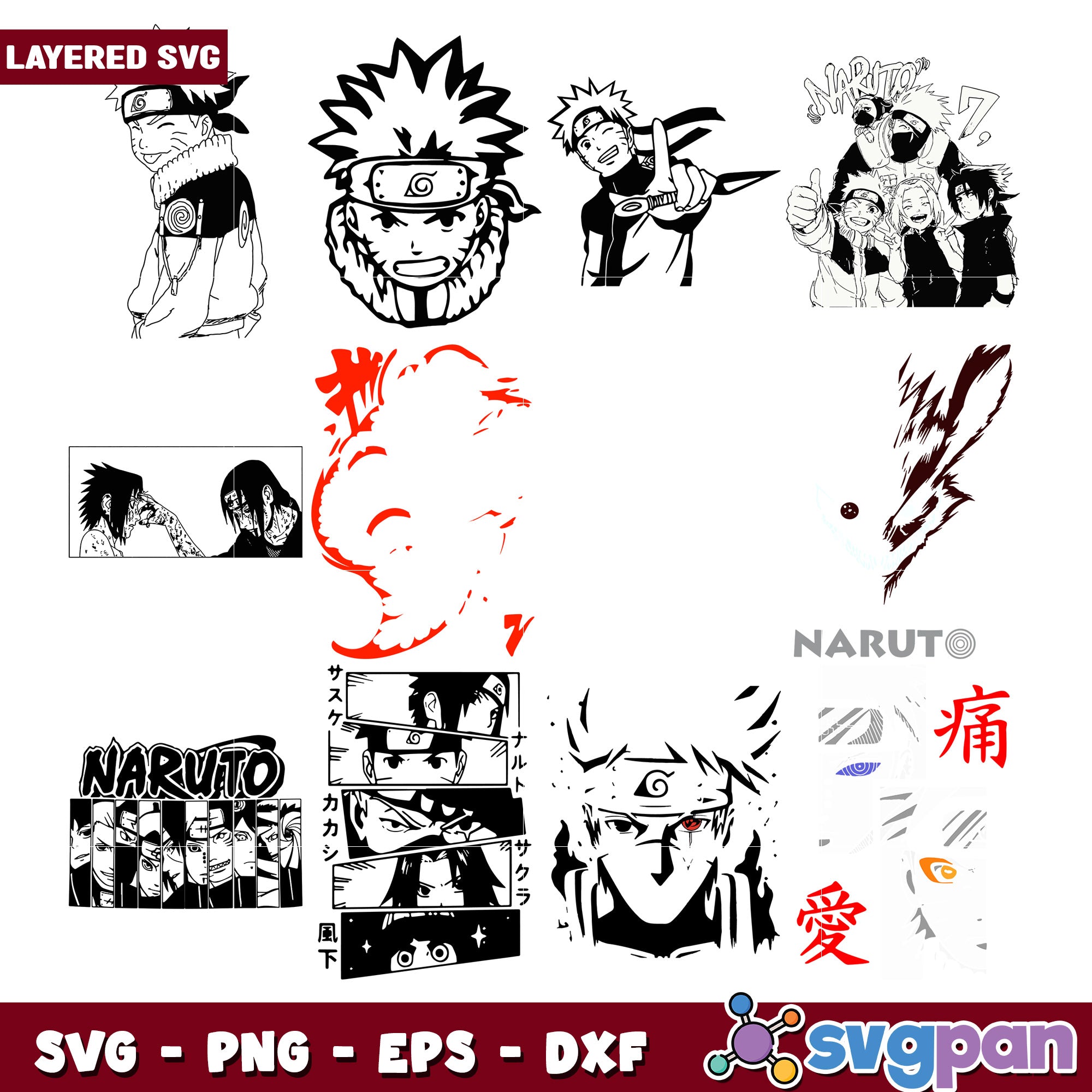 Naruto Character Bundle Layered SVG Files Download – svgpan