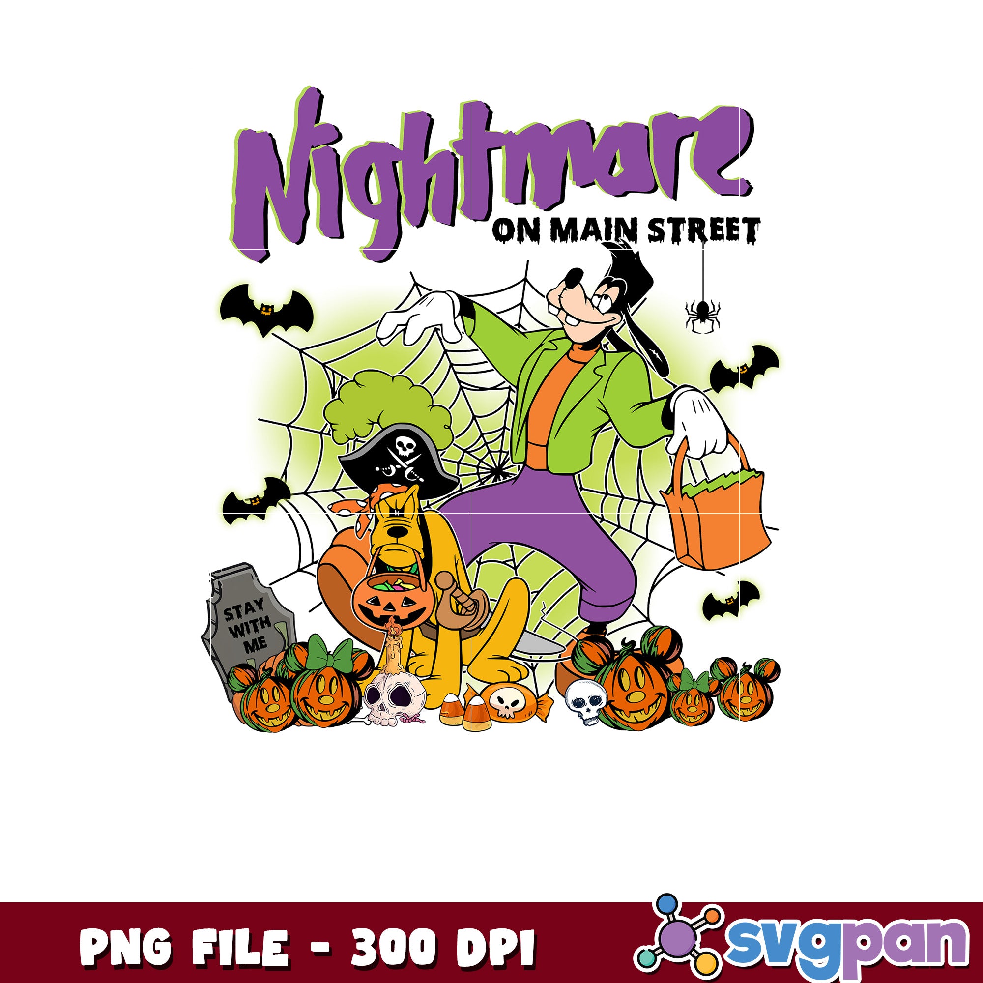 Nightmare on main street goofy and pluto png, halloween vacation png ...