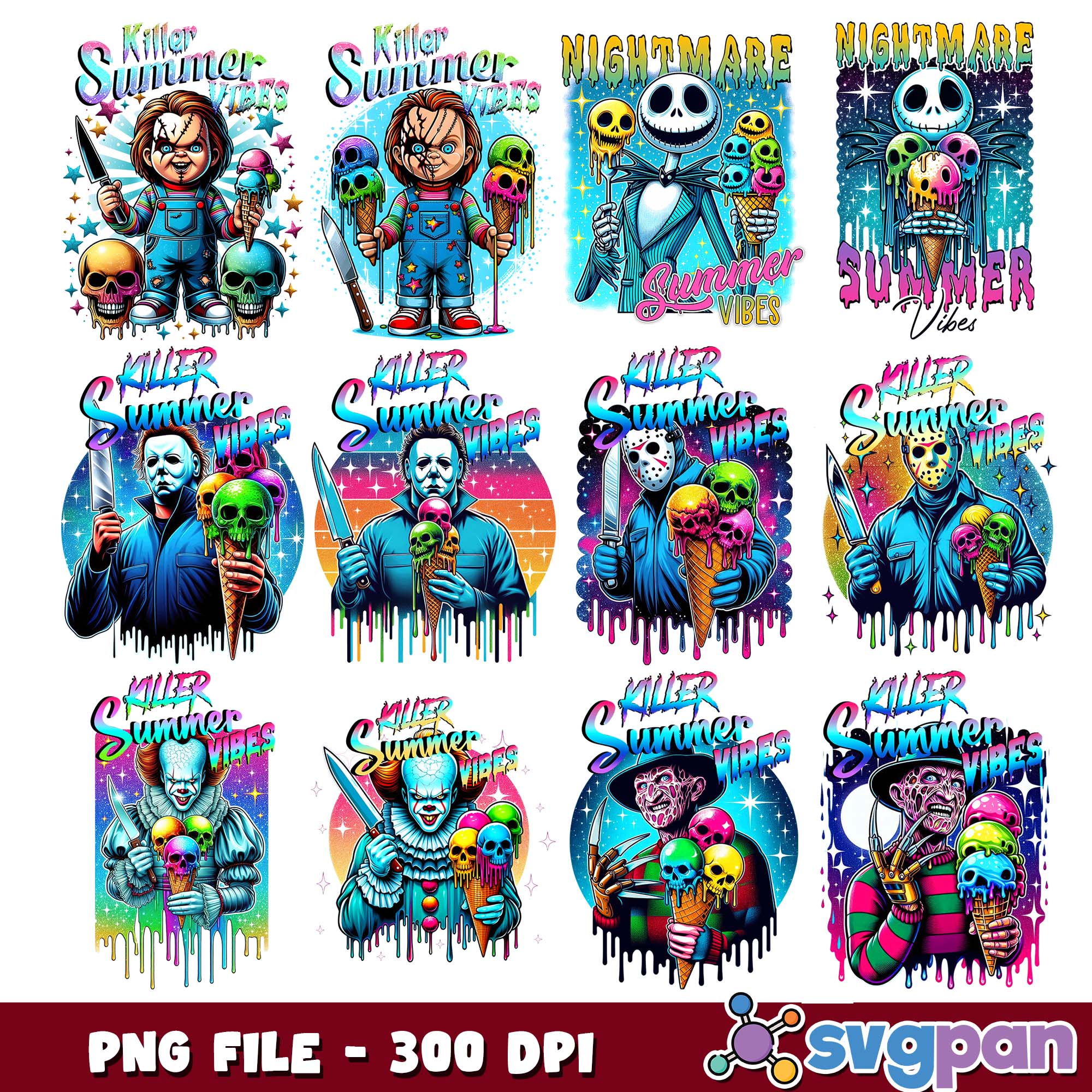 Nightmare summer vibes png bundle, horror movies png, halloween costum ...