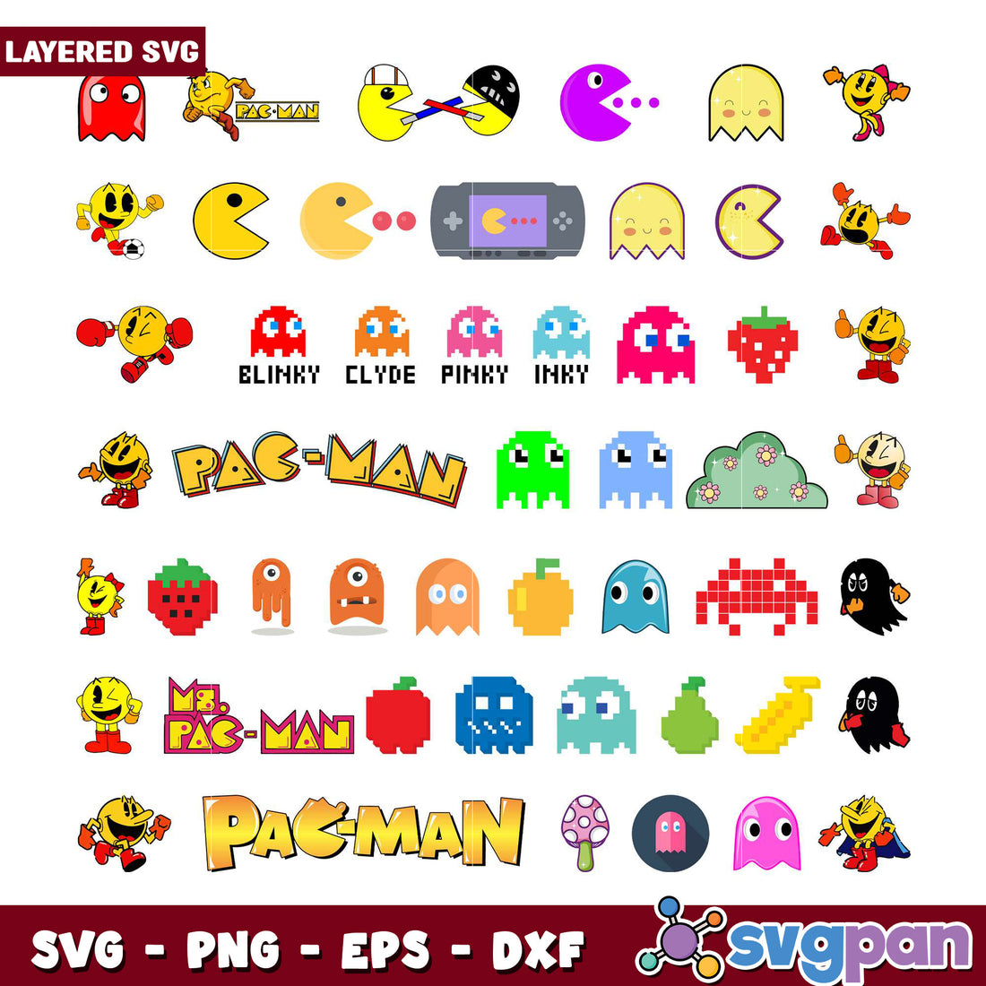 Pac Man SVG Bundle Layered Designs – svgpan