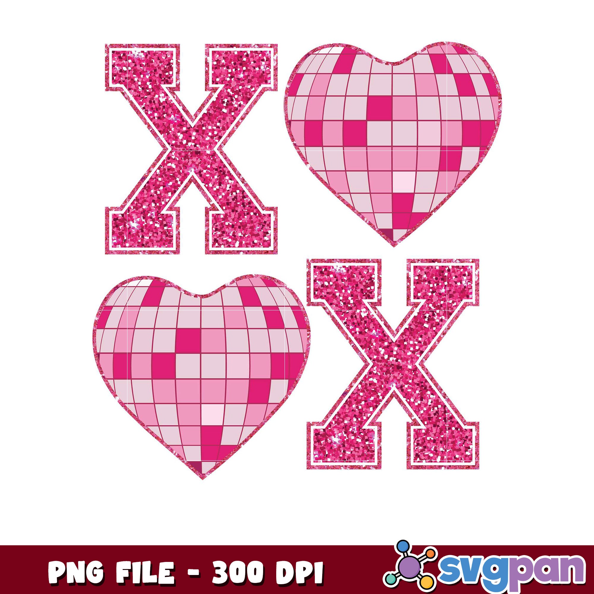Pink Glitter X and Heart Design PNG File, High Quality Art – svgpan