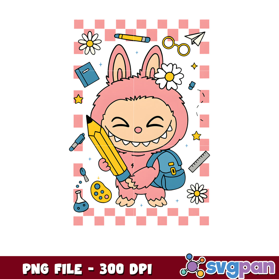 Pink labubu pencil png, elementary school png, pink labubu png – svgpan