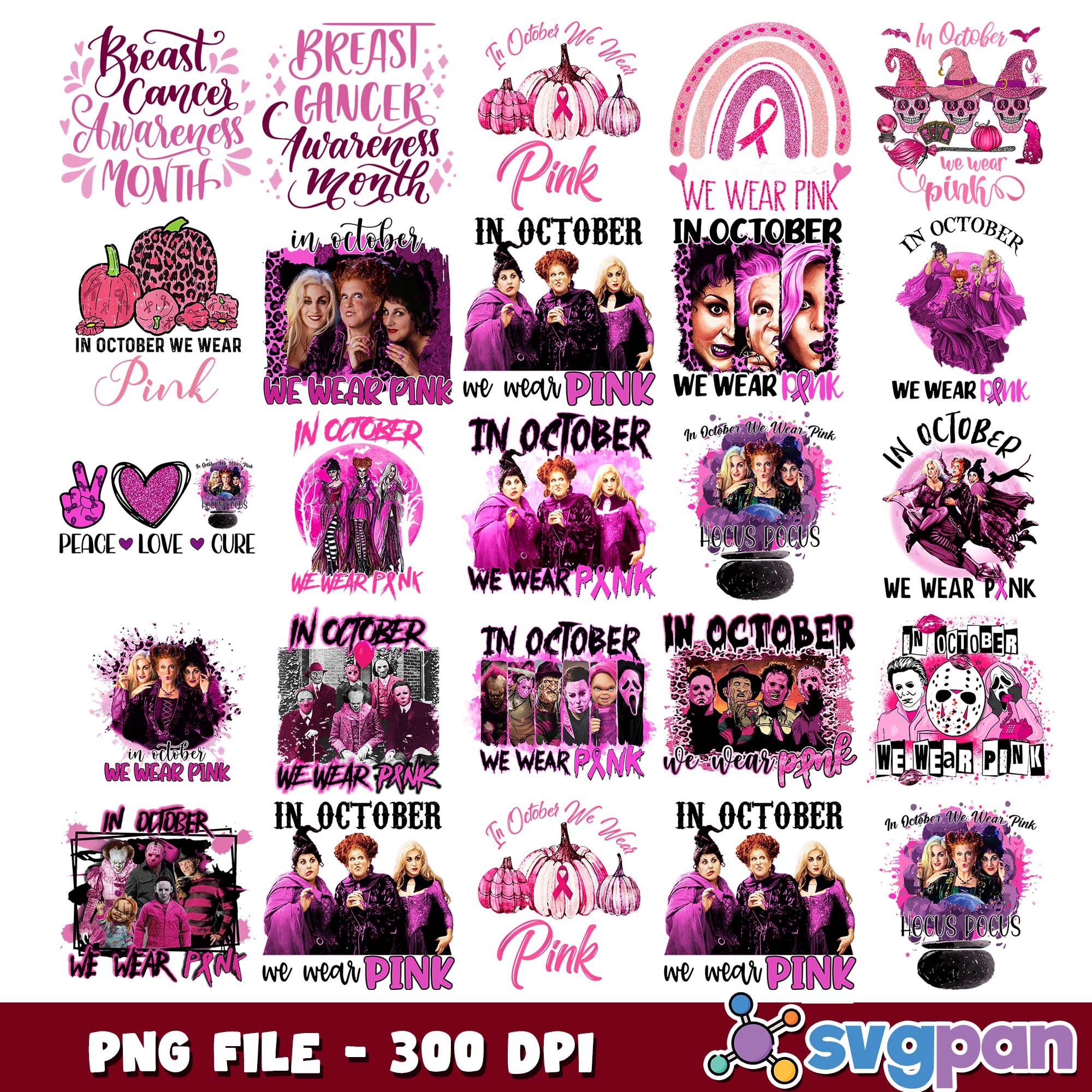 Pink october hocus pocus png bundle, hocus pocus png, breast cancer pn ...