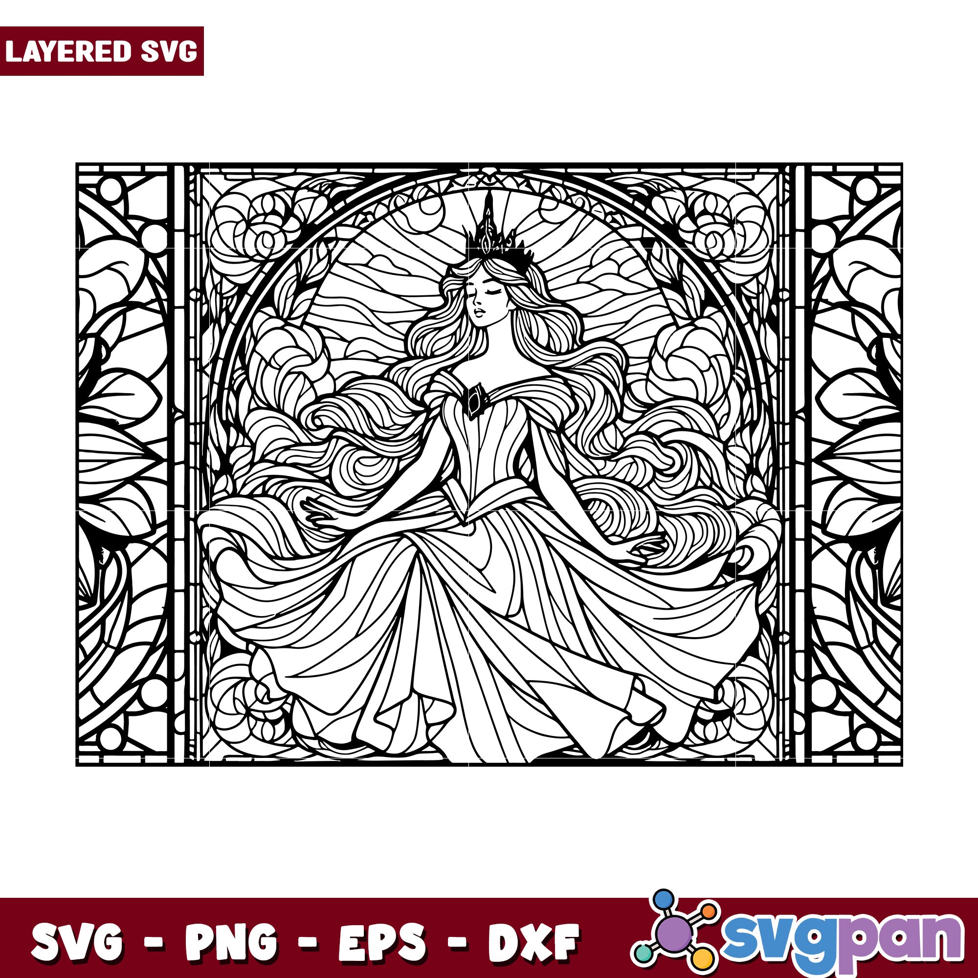 Princess Stained Glass Coloring Page SVG – svgpan