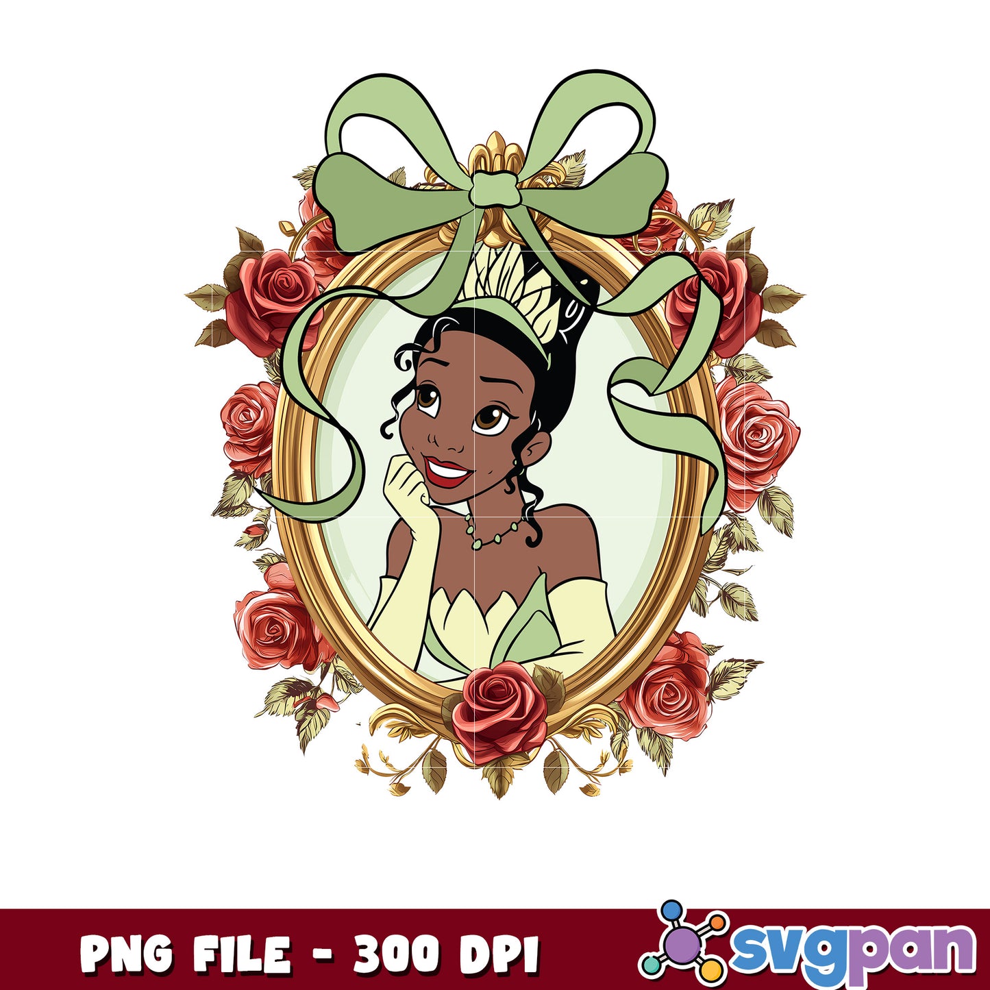 Princess Tiana PNG Roses & Gold Frame – svgpan