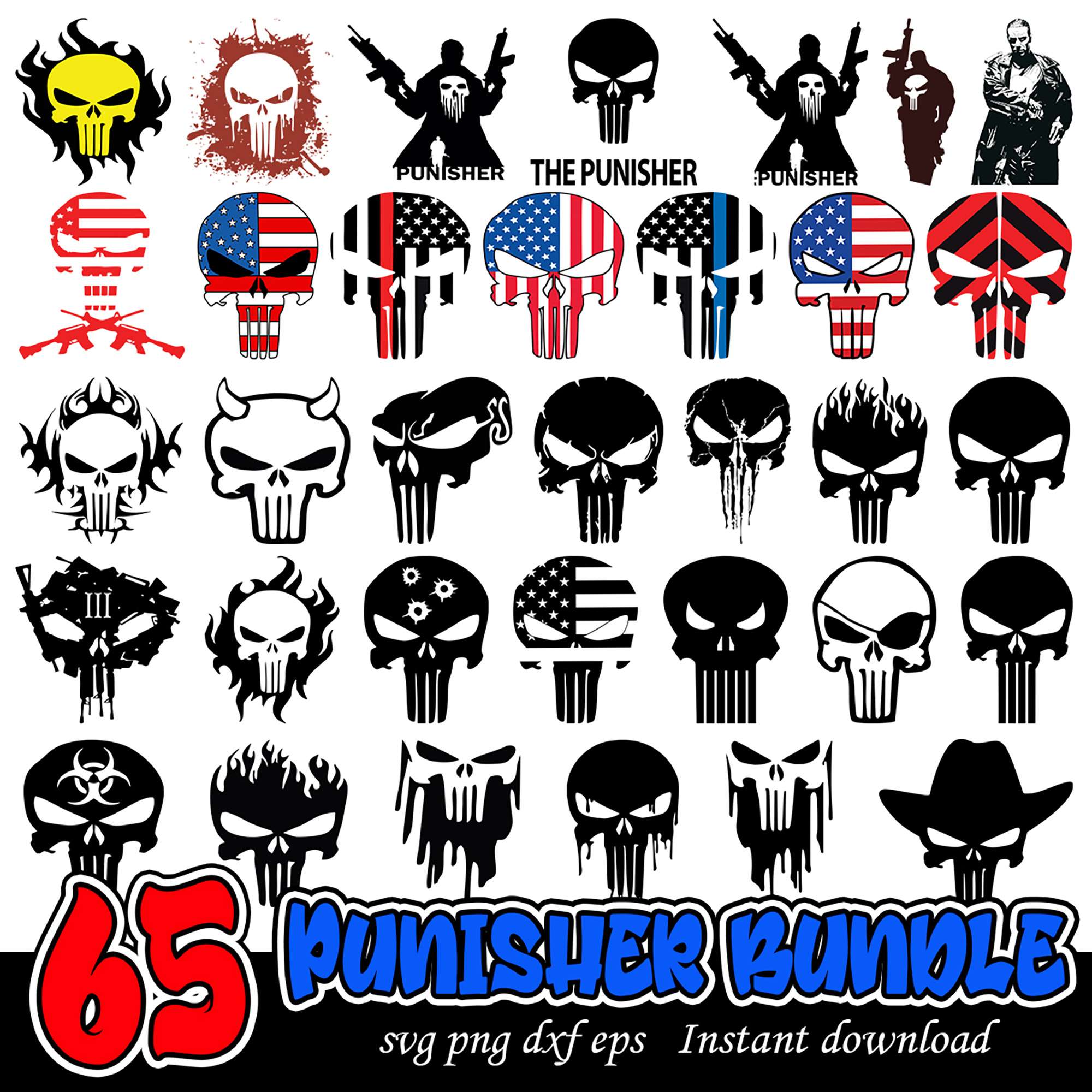 Punisher Skull SVG Bundle 65 Designs for Instant Download – svgpan