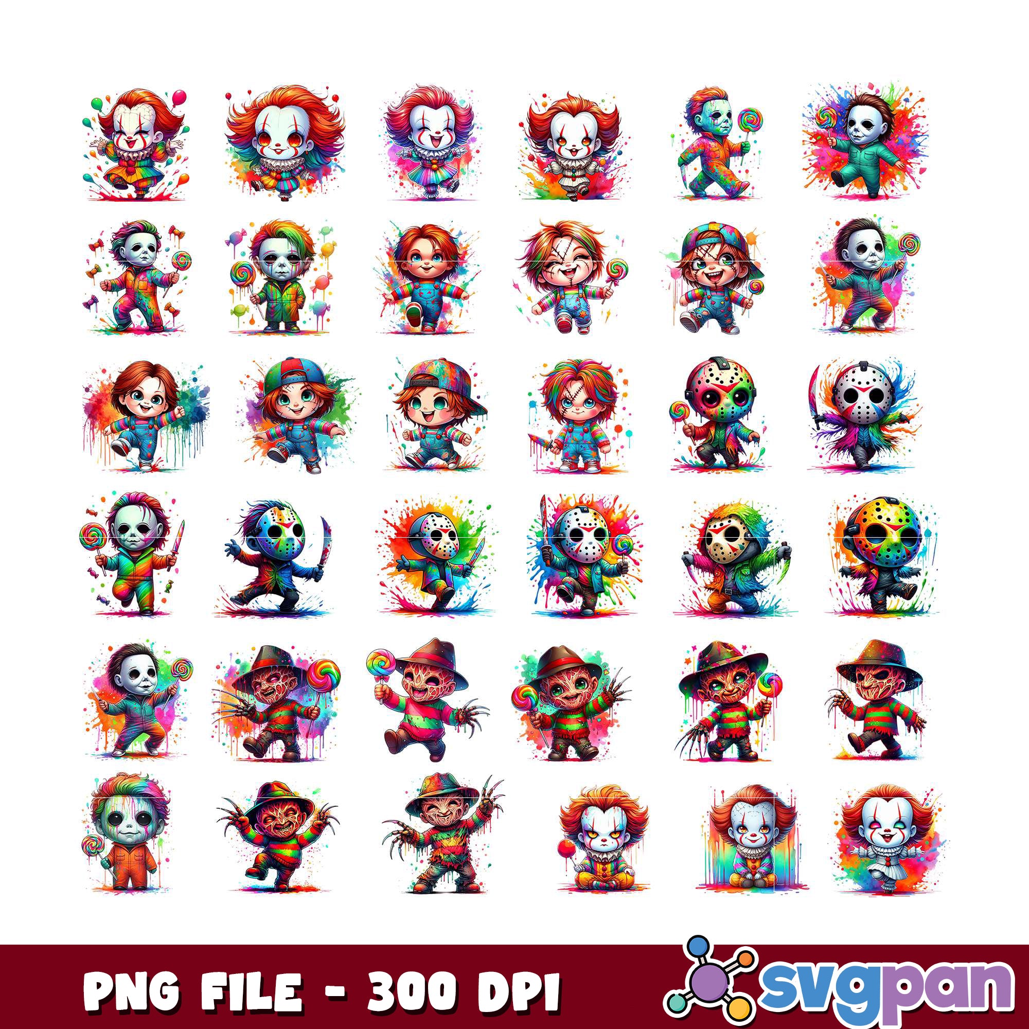 Rainbow Horror Chibi PNG Bundle – svgpan