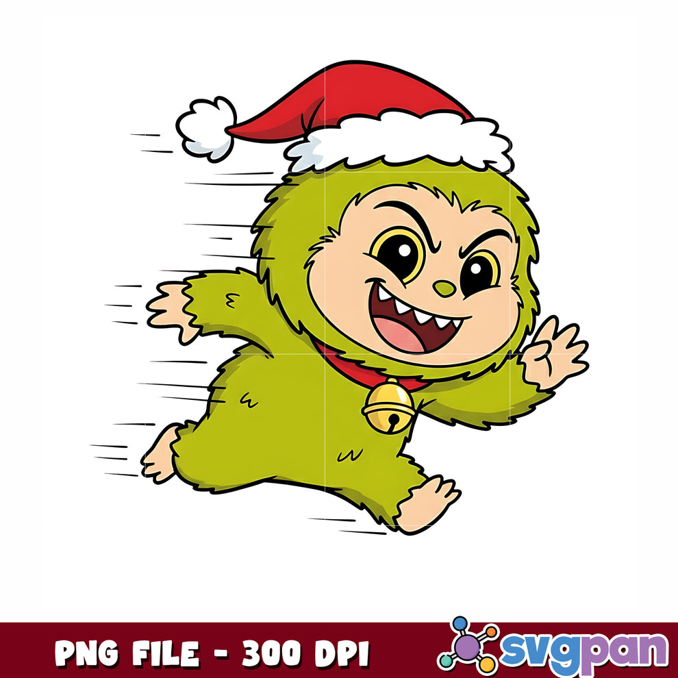 Running labubu grinch png, christmas lights png, cute labubu png – svgpan