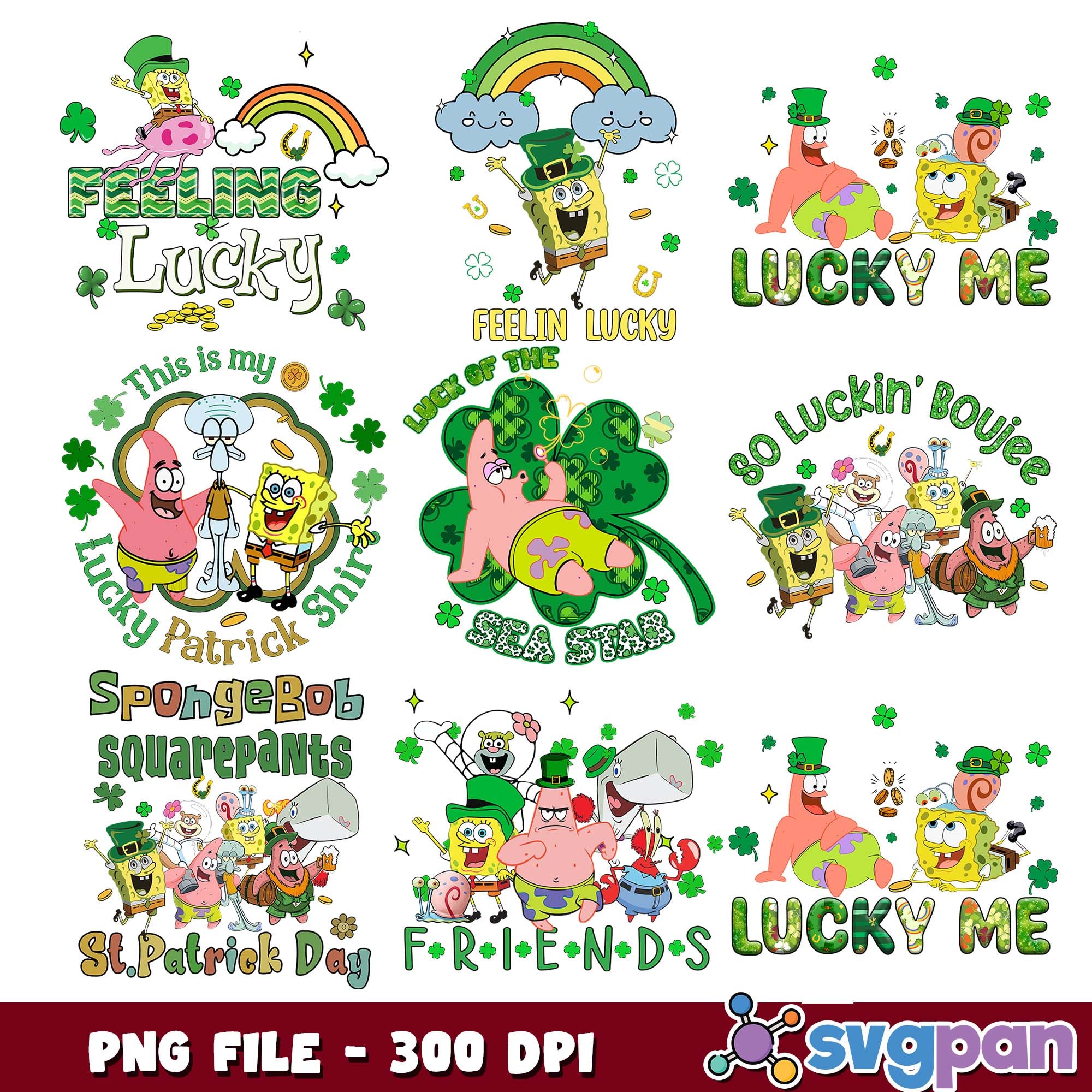 Sponge bob patrick day png bundle, st patricks day png, sponge bob png ...