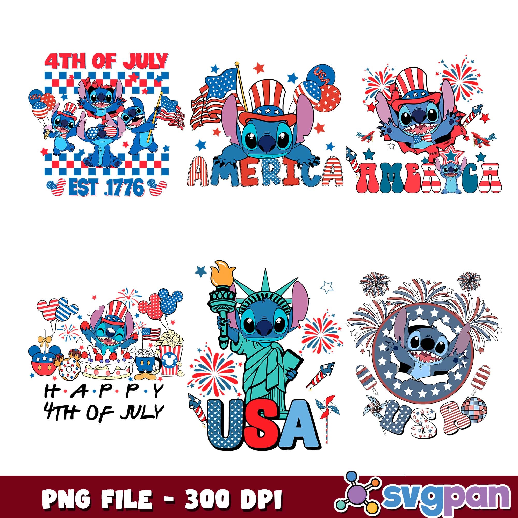 Stitch 4th of july est 1776 png bundle, lilo and stitch png, 4th of ju ...