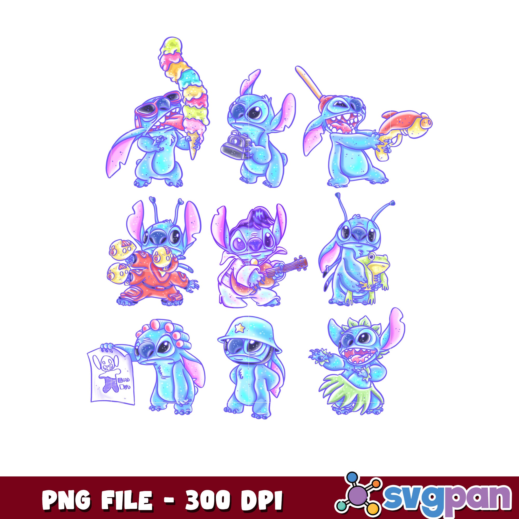 Stitch PNG Stickers Cute Kawaii Blue Alien – svgpan