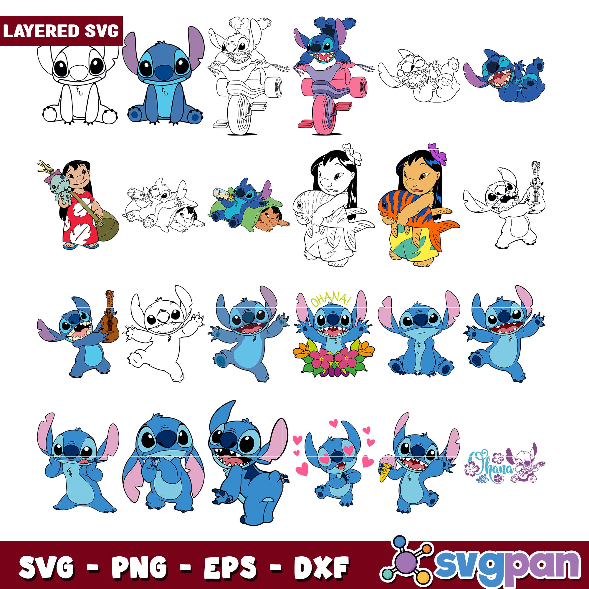 Stitch and Friends Layered SVG Bundle for Crafting – svgpan