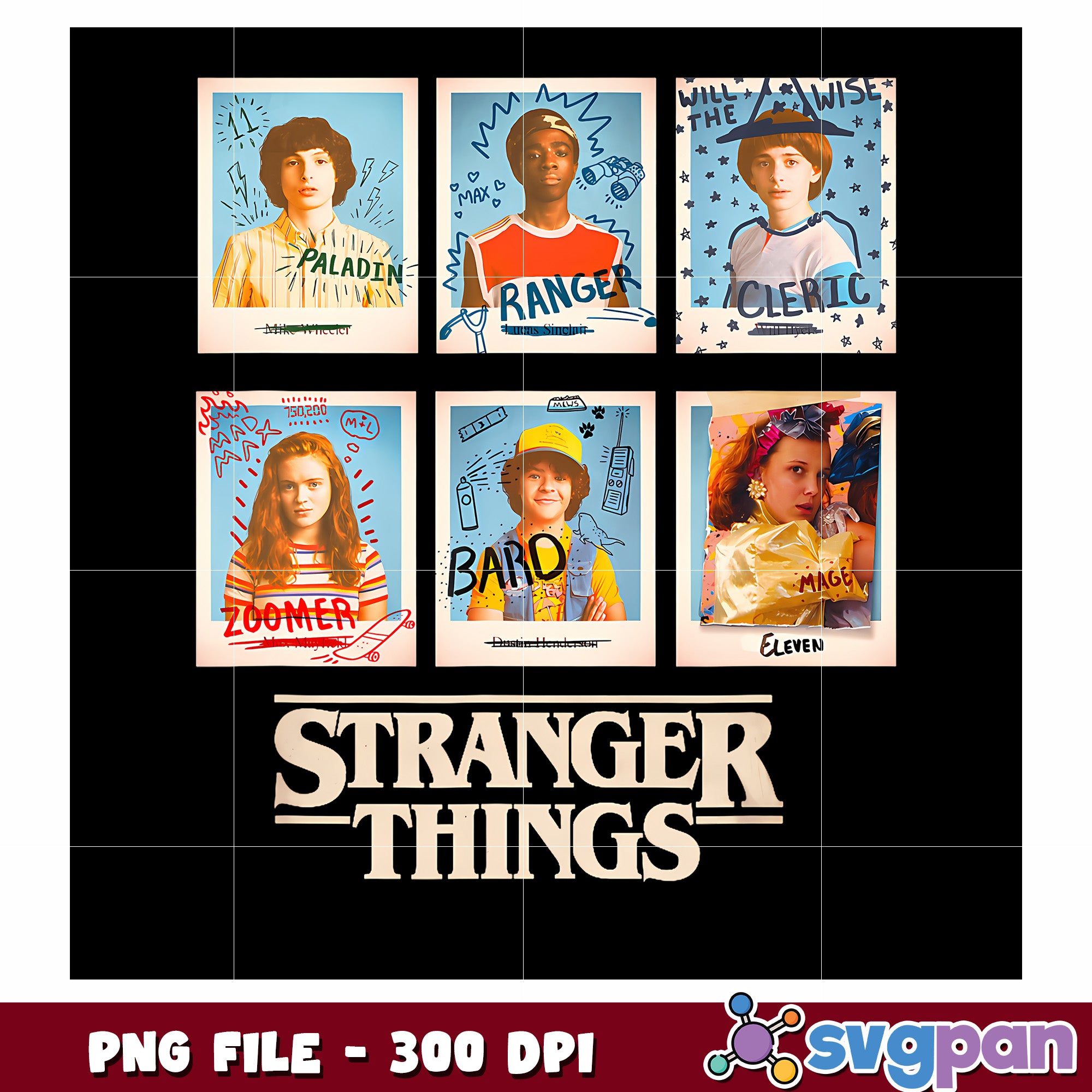Stranger things characters stamp png, hawkins kids png, stranger thing ...