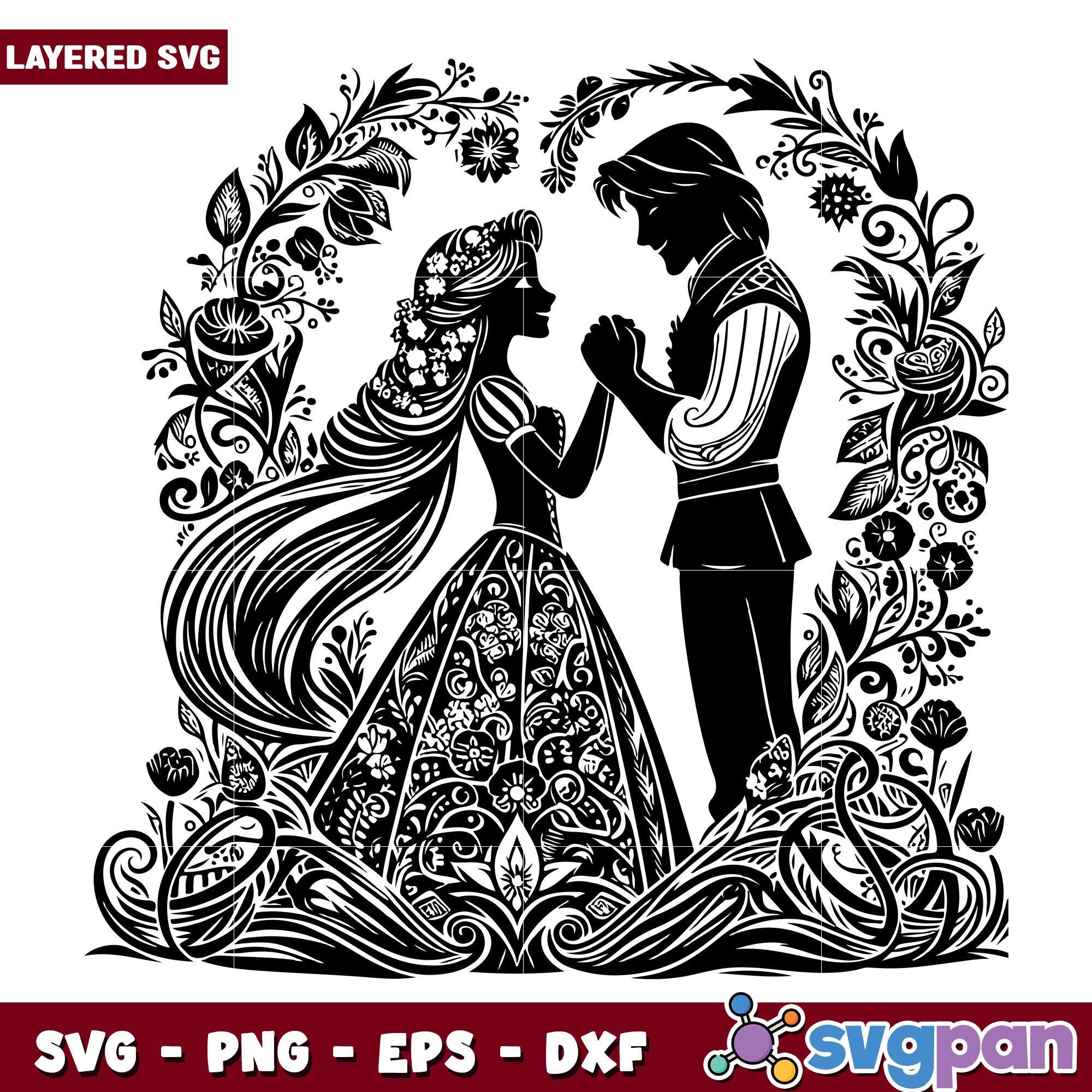 Tangled SVG Silhouette Romantic Couple Art – svgpan
