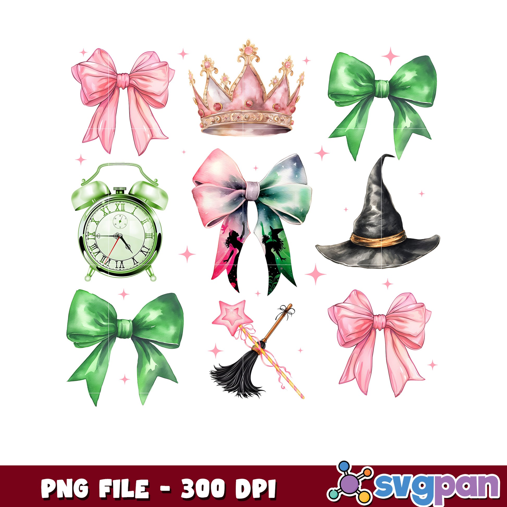 Watercolor Bow, Crown, Witch PNG – svgpan
