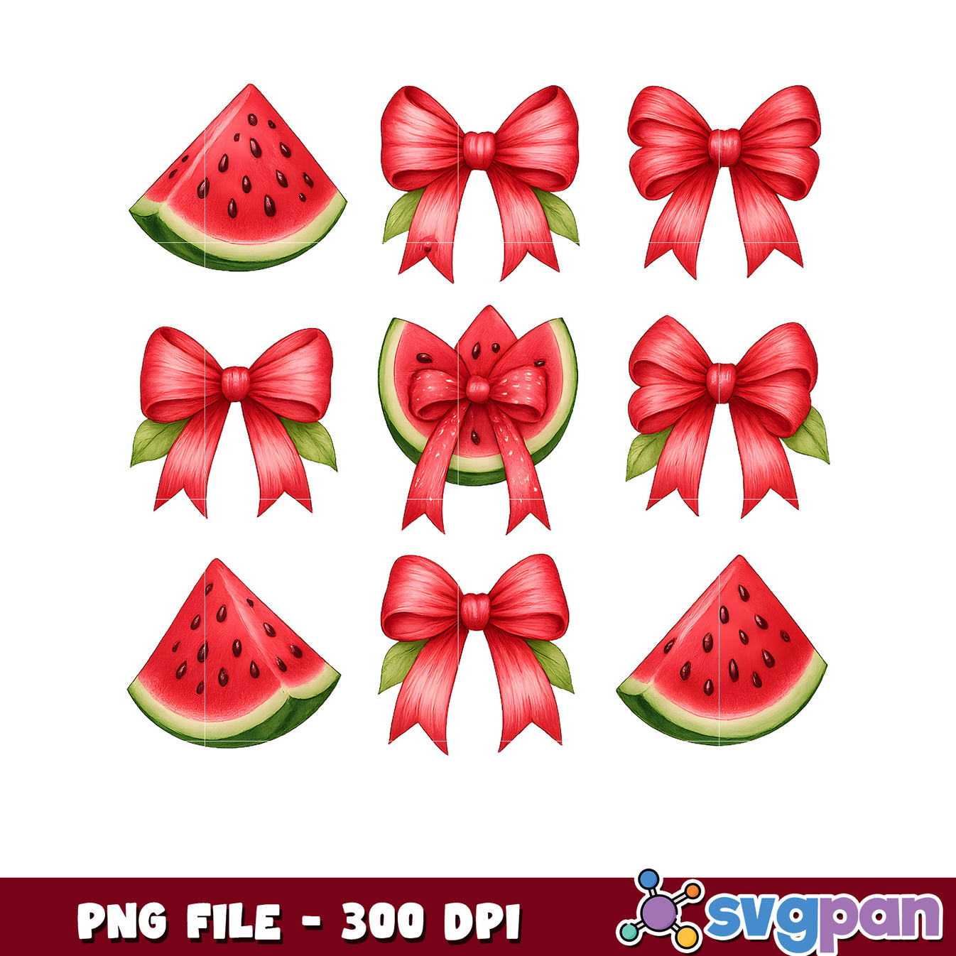 Watermelon & Bow PNG Clipart 300 DPI – svgpan