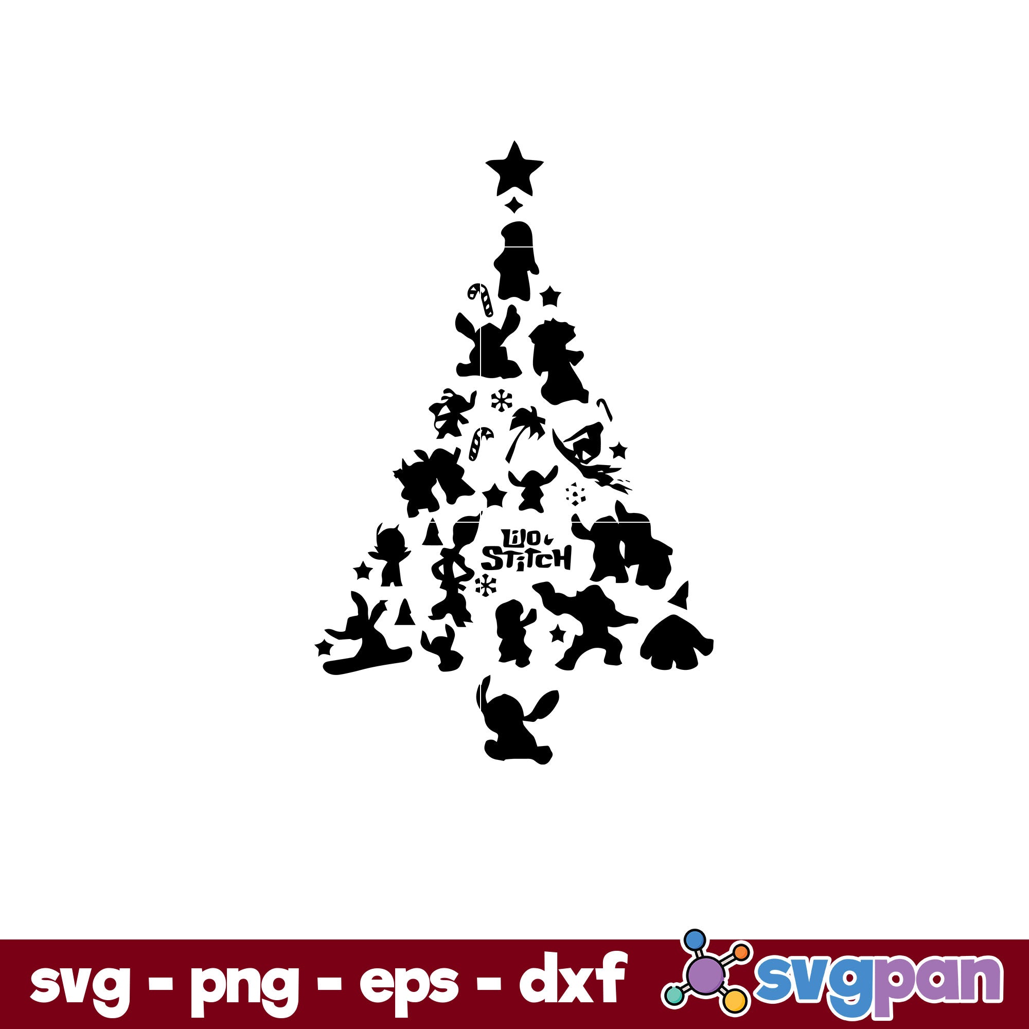 Lilo and Stitch Christmas Tree SVG, Christmas SVG, PNG DXF EPS Digital ...
